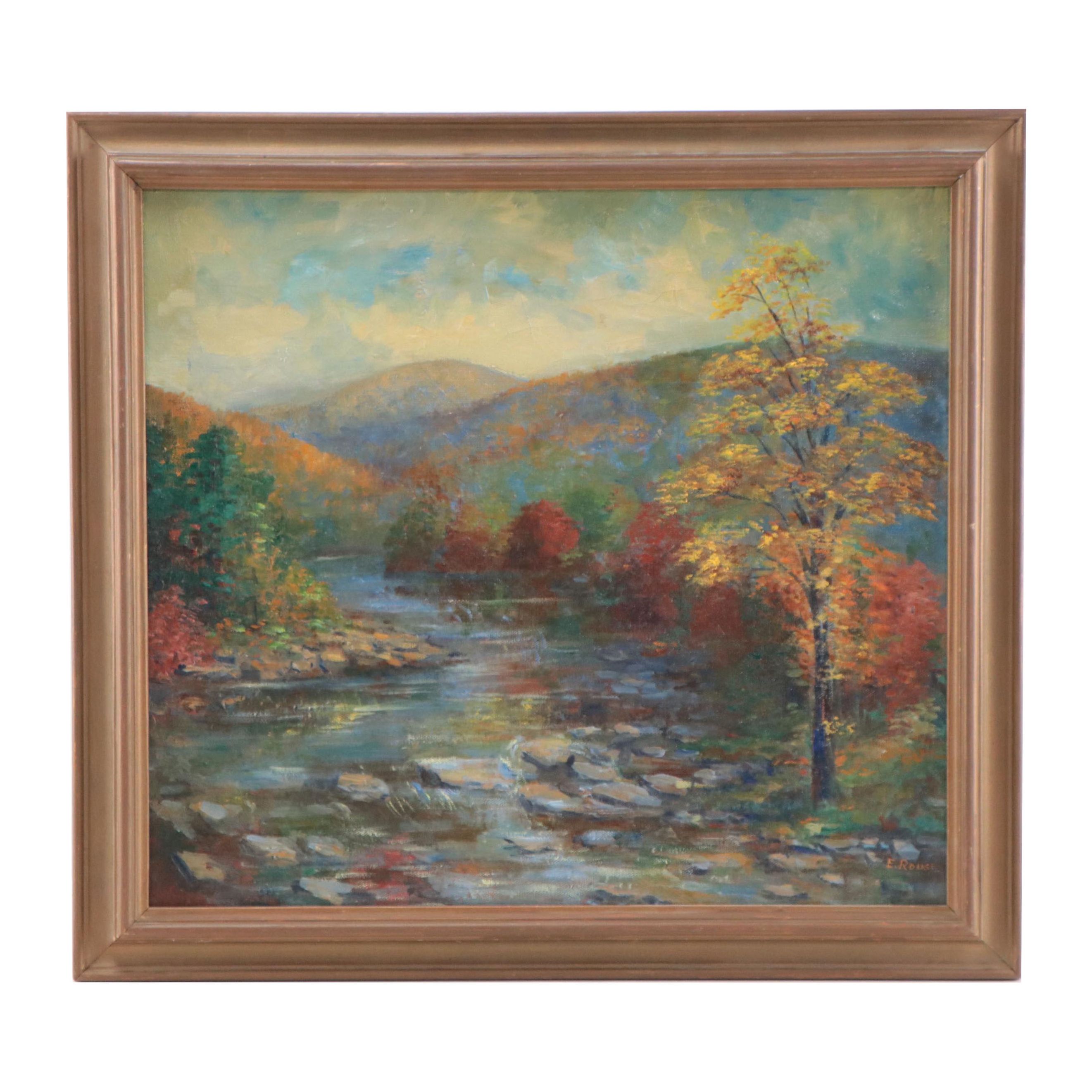 Elizabeth Rouse Autumn Creek Landscape Oil Painting, Circa 1935 | EBTH