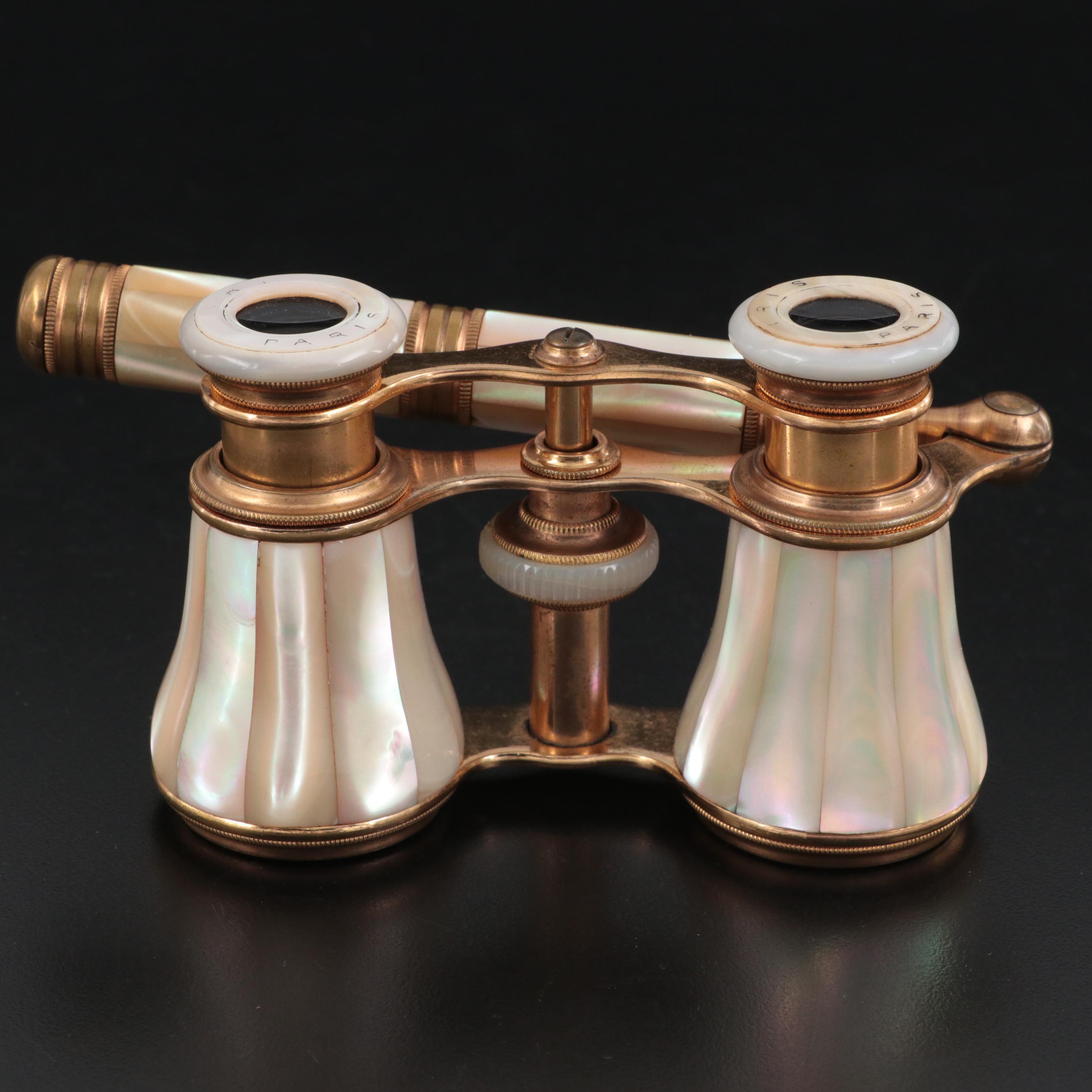 Iris Paris Mother-of-Pearl and Brass Lorgnette Opera Glasses | EBTH