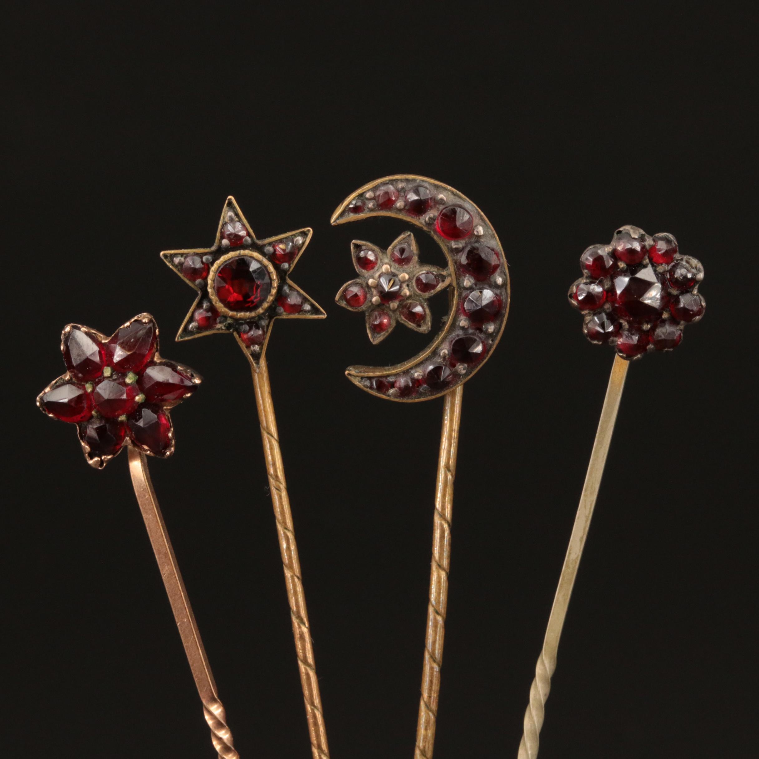 Vintage 9K Garnet Stick Pins | EBTH