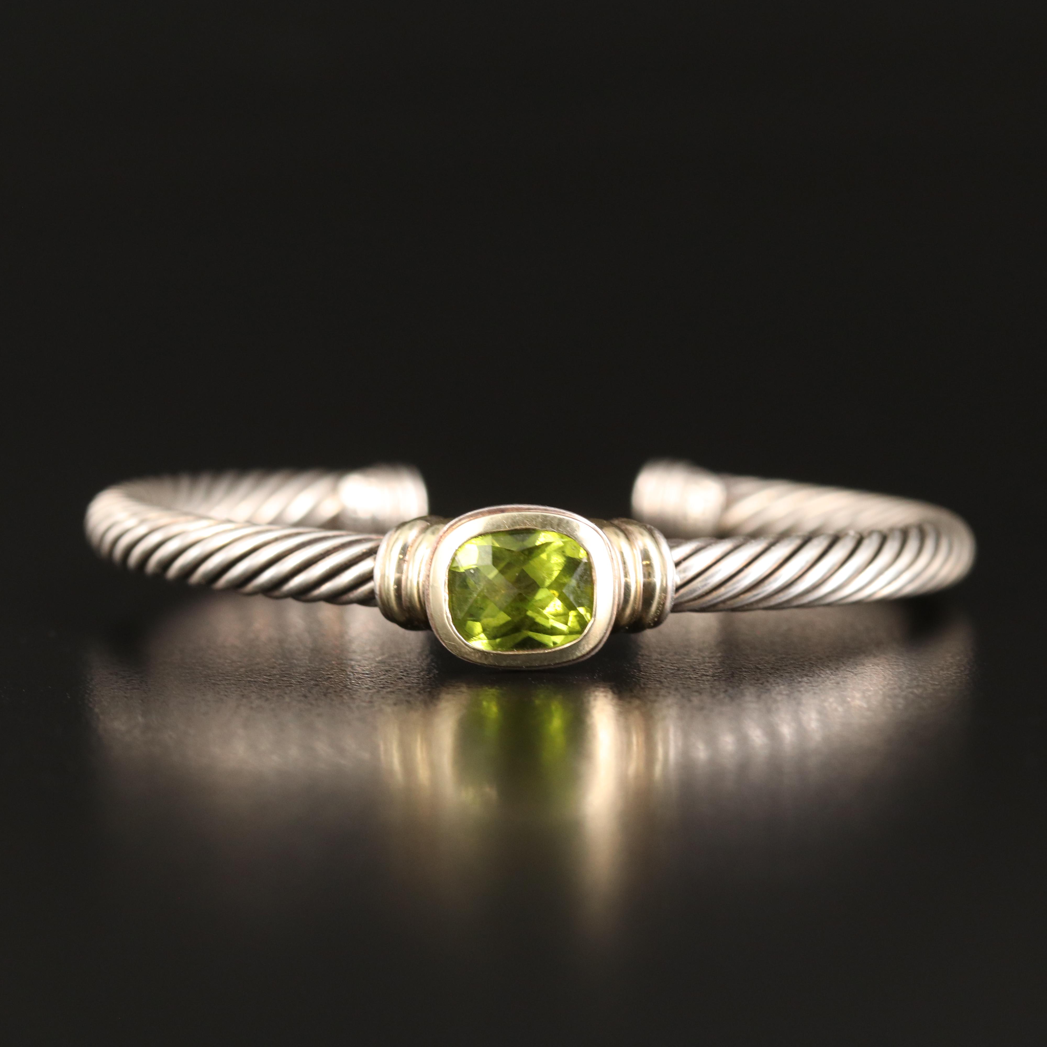 David Yurman Peridot Cable Cuff in Sterling with 14K Accents | EBTH