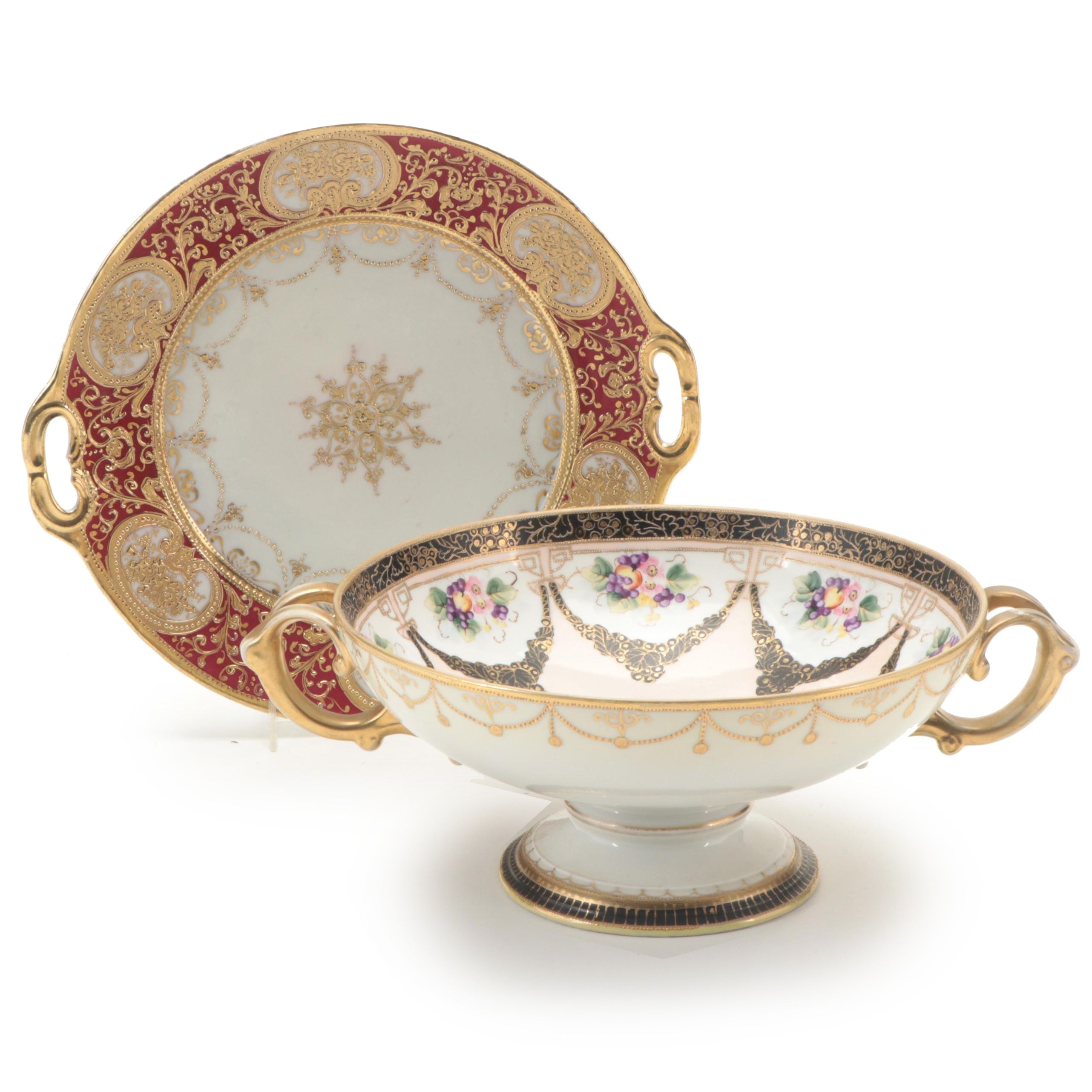 Morimura Bros. Nippon Hand-Painted Porcelain Pedestal Bowl with Other ...