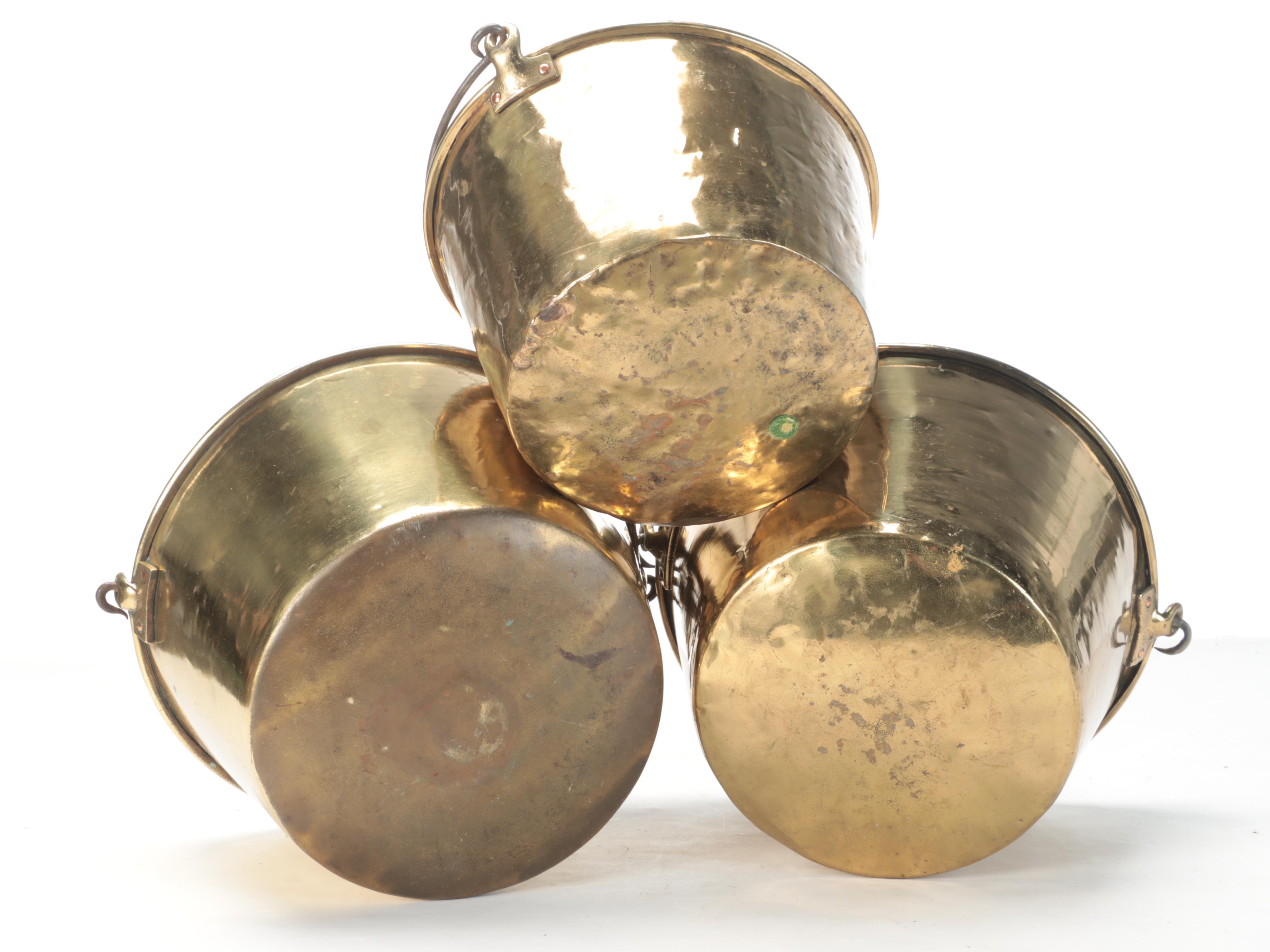 Federal Style Brass Buckets with Bail Handles and Fire Tongs | EBTH