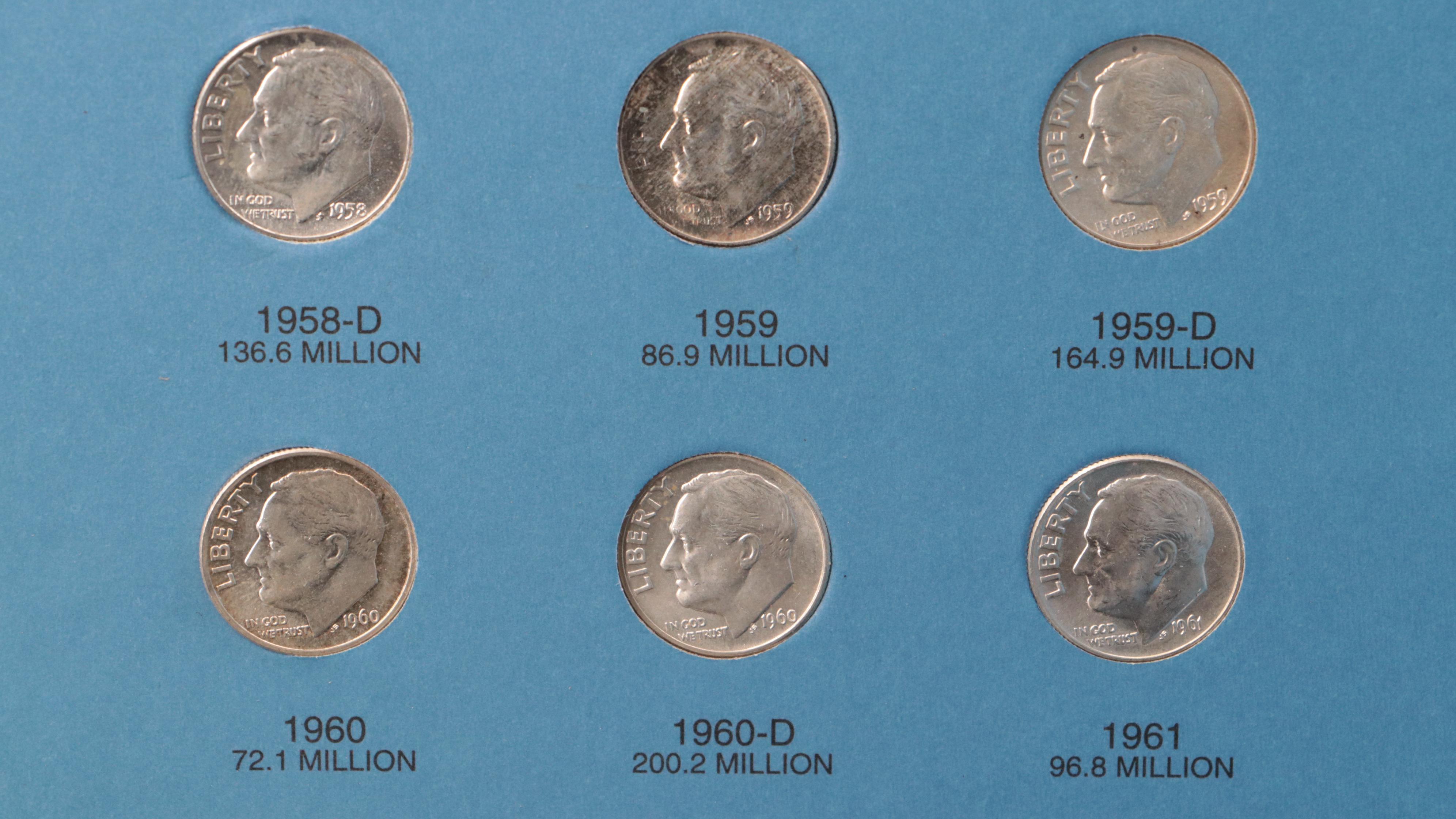 Nearly-Complete Collection of Forty-Six Roosevelt Silver Dimes, 1946 ...