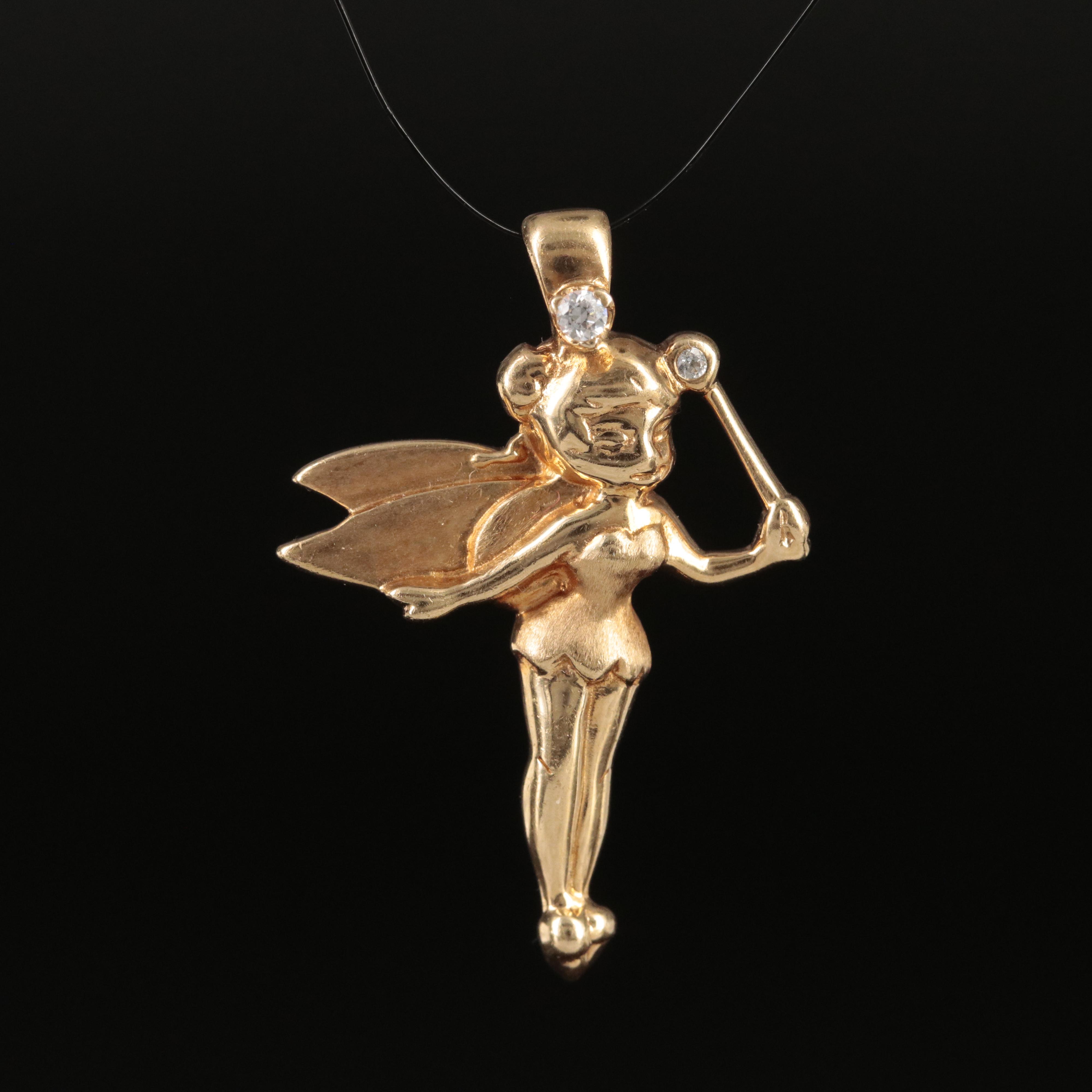 Disney 14K Cubic Zirconia Tinkerbell Pendant | EBTH