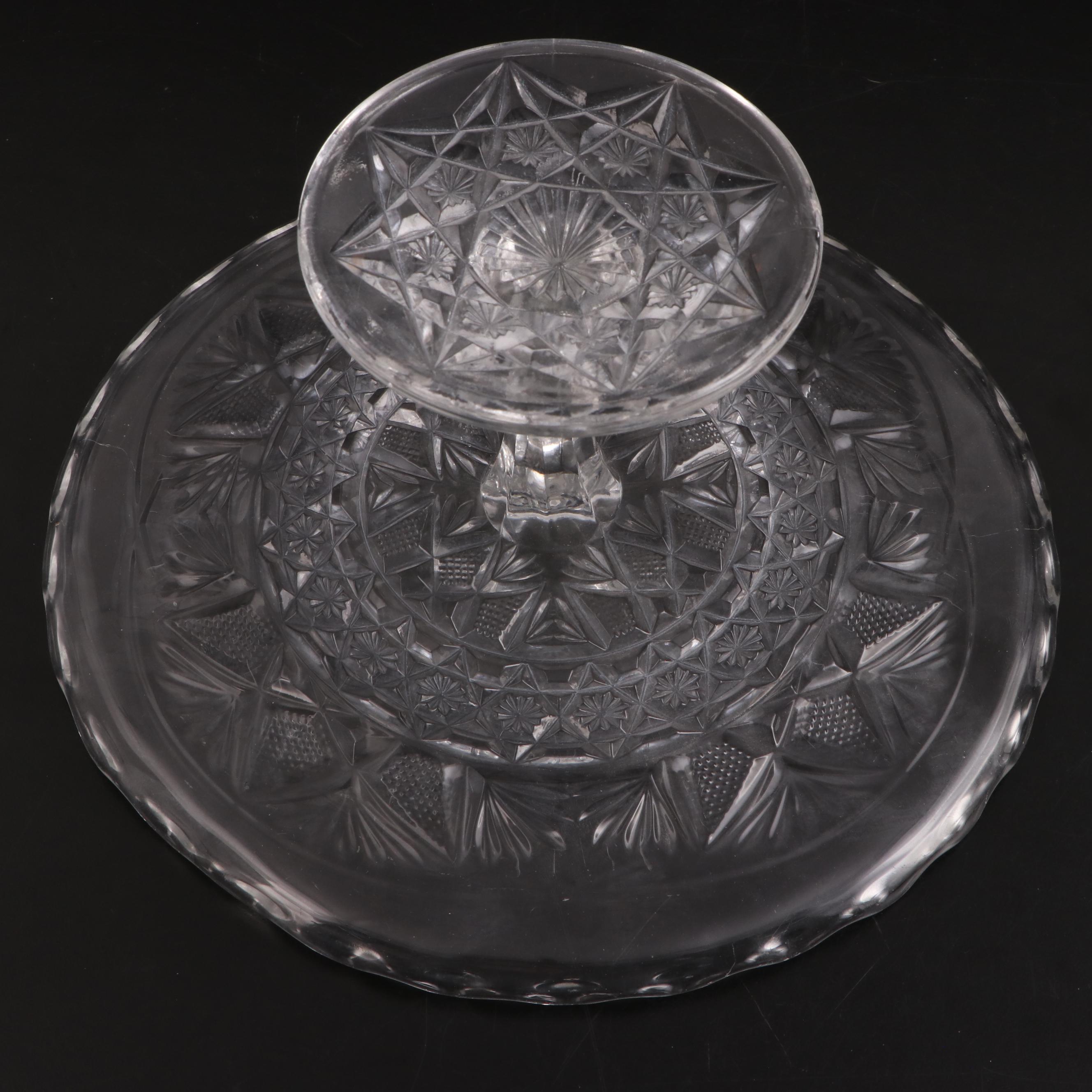 EAPG Cake Plates with Other Glass Tidbit Tray, Early to Mid-20th ...
