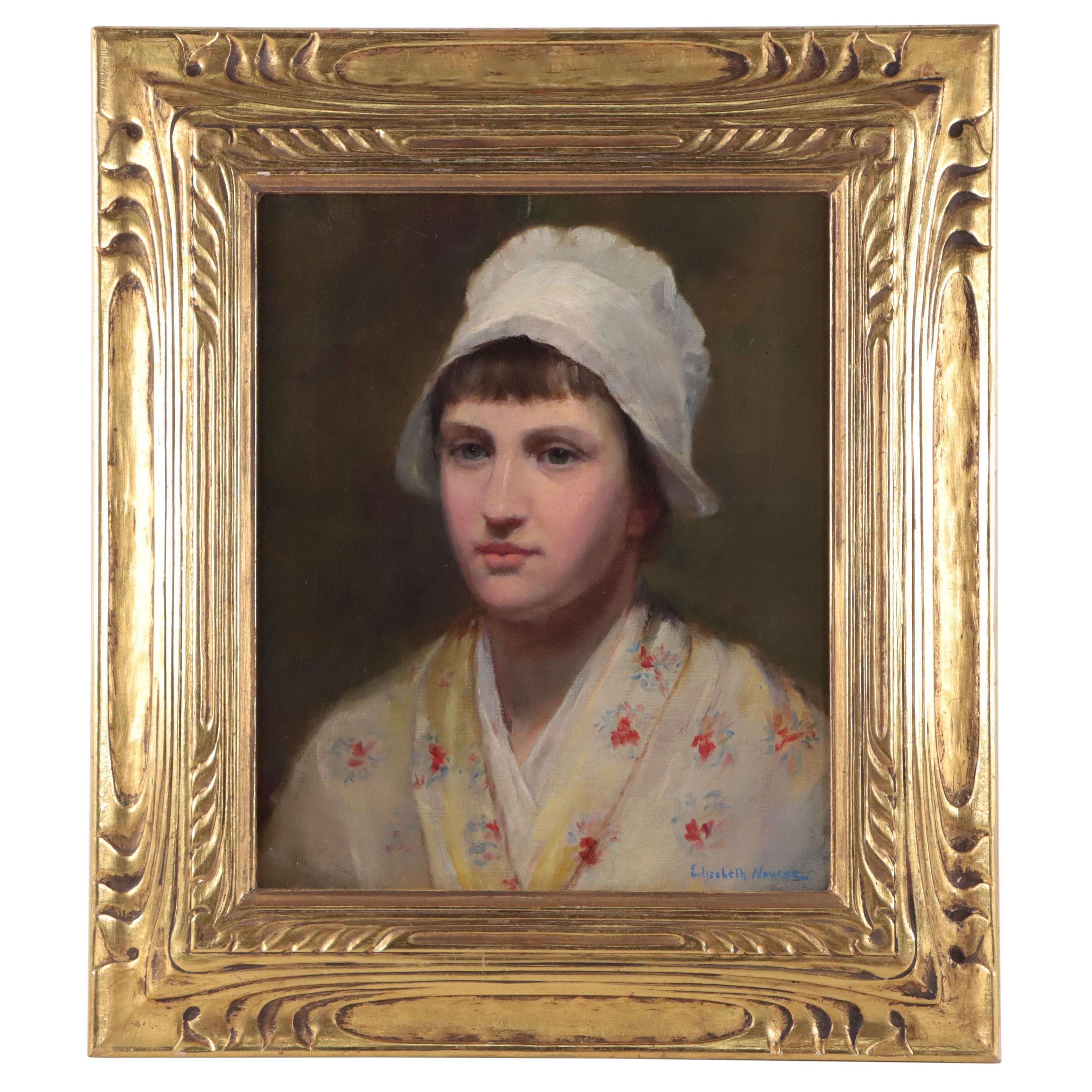 Elizabeth Nourse Portrait Oil Painting of a Young Lady in Bonnet, Circa ...