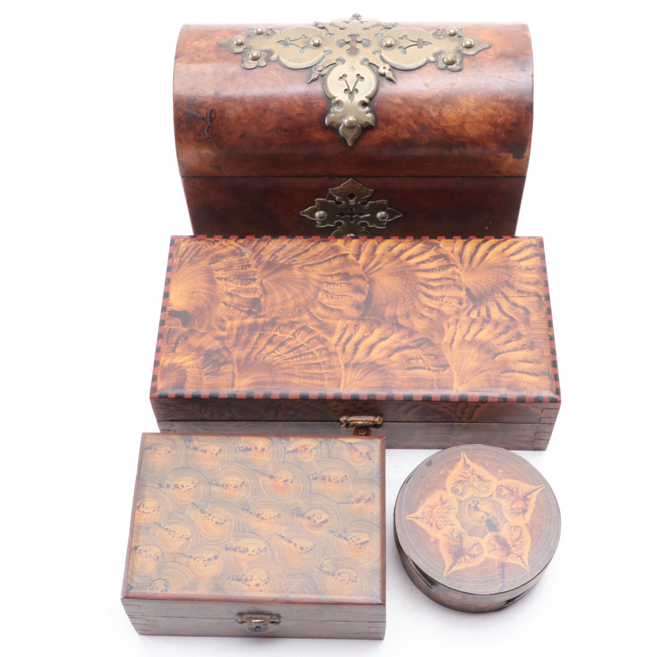 Fancy Wood Grained Boxes by C. F. Hopf with English Burl Letterbox | EBTH