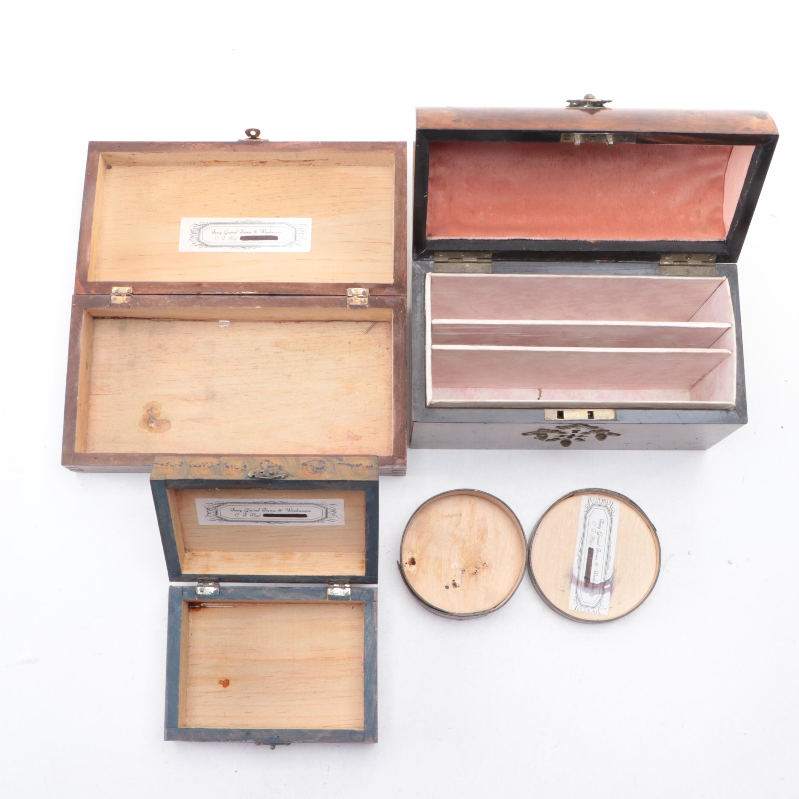 Fancy Wood Grained Boxes by C. F. Hopf with English Burl Letterbox | EBTH