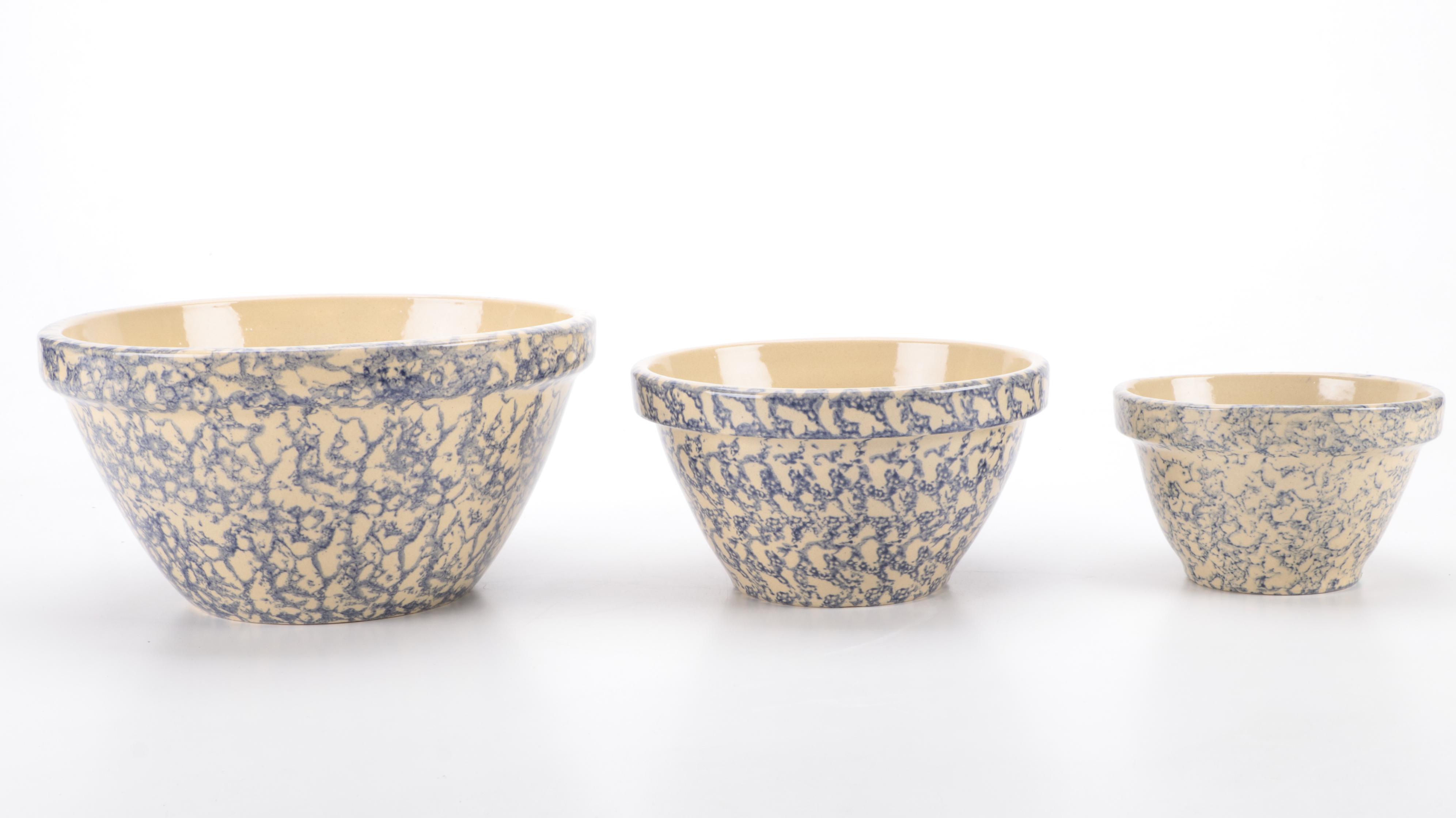 Robinson Ransbottom "Spongeware Blue" Ceramic Graduated Mixing Bowls | EBTH