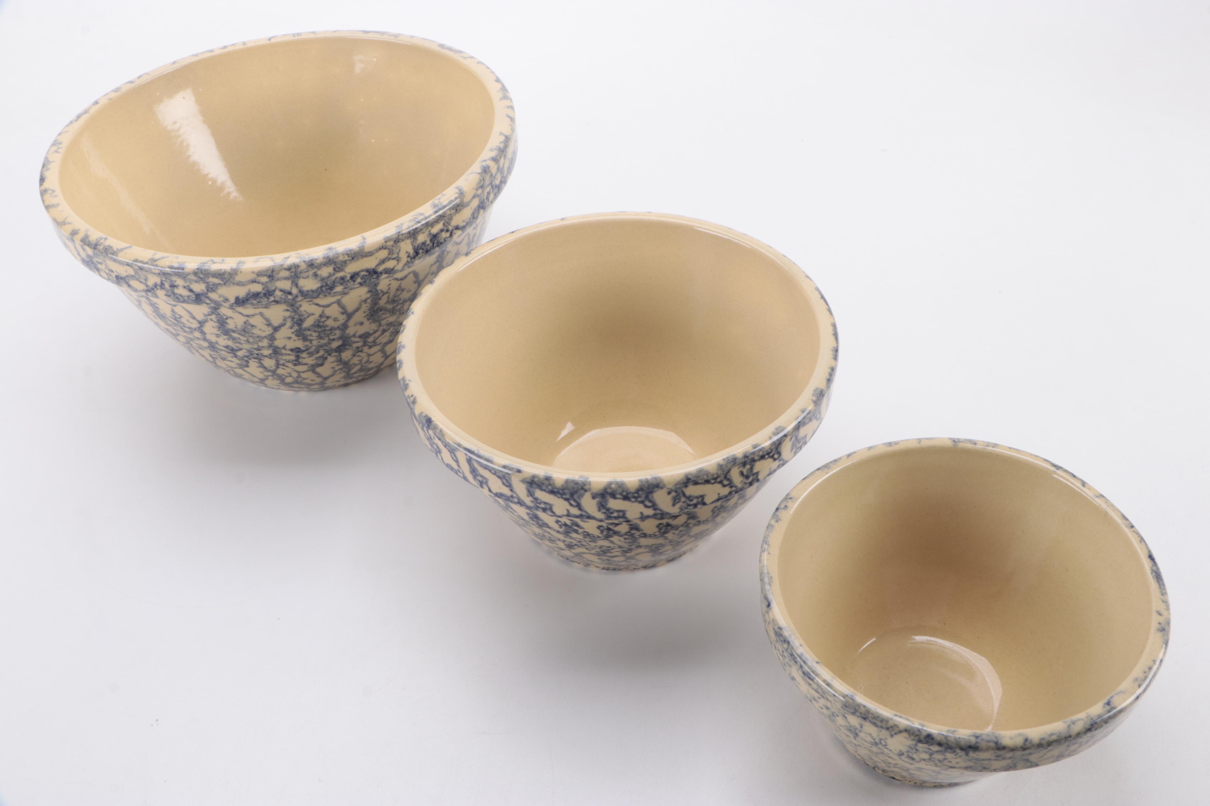 Robinson Ransbottom "Spongeware Blue" Ceramic Graduated Mixing Bowls | EBTH
