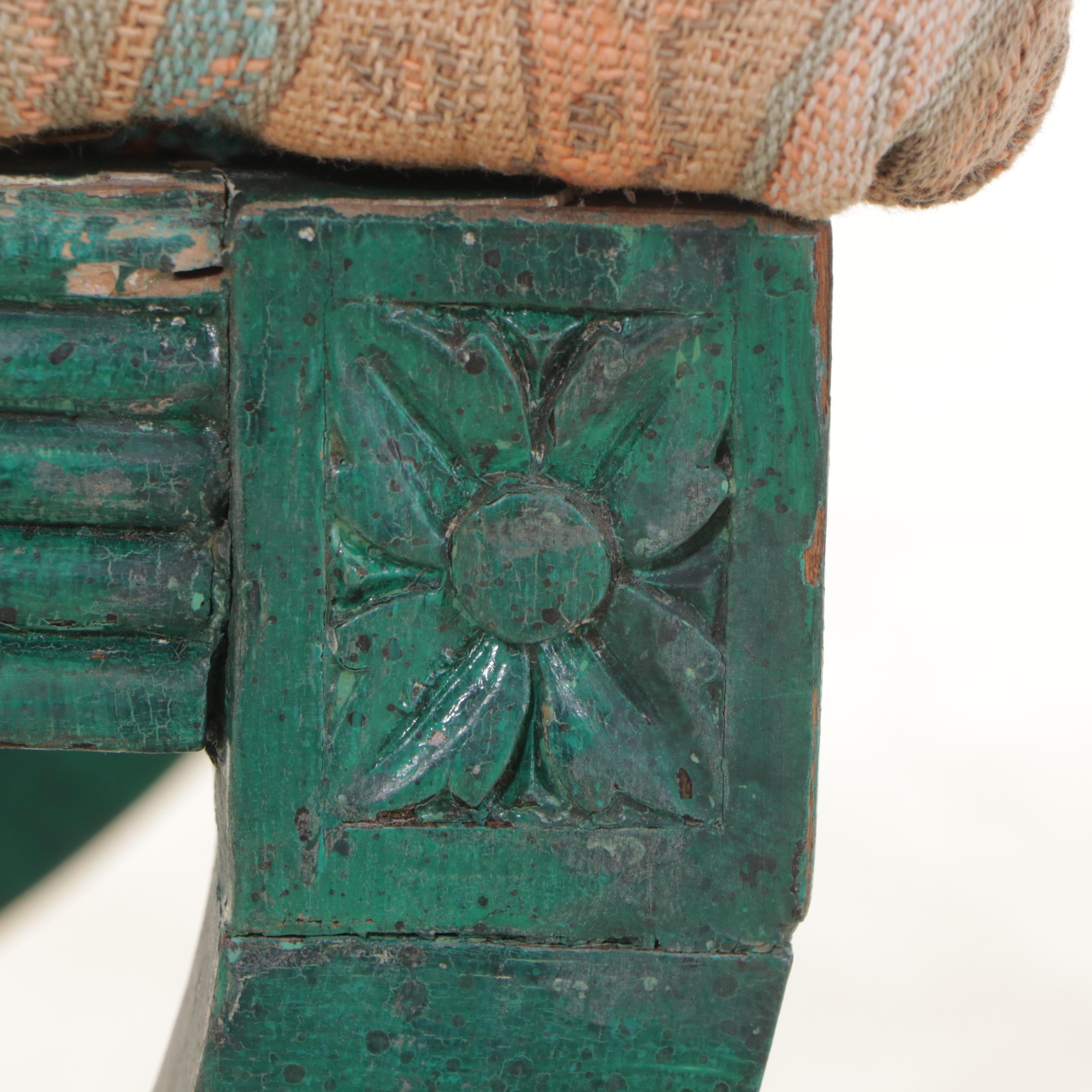 Pair of Louis XVI Style Green-Painted X-Form Stools | EBTH