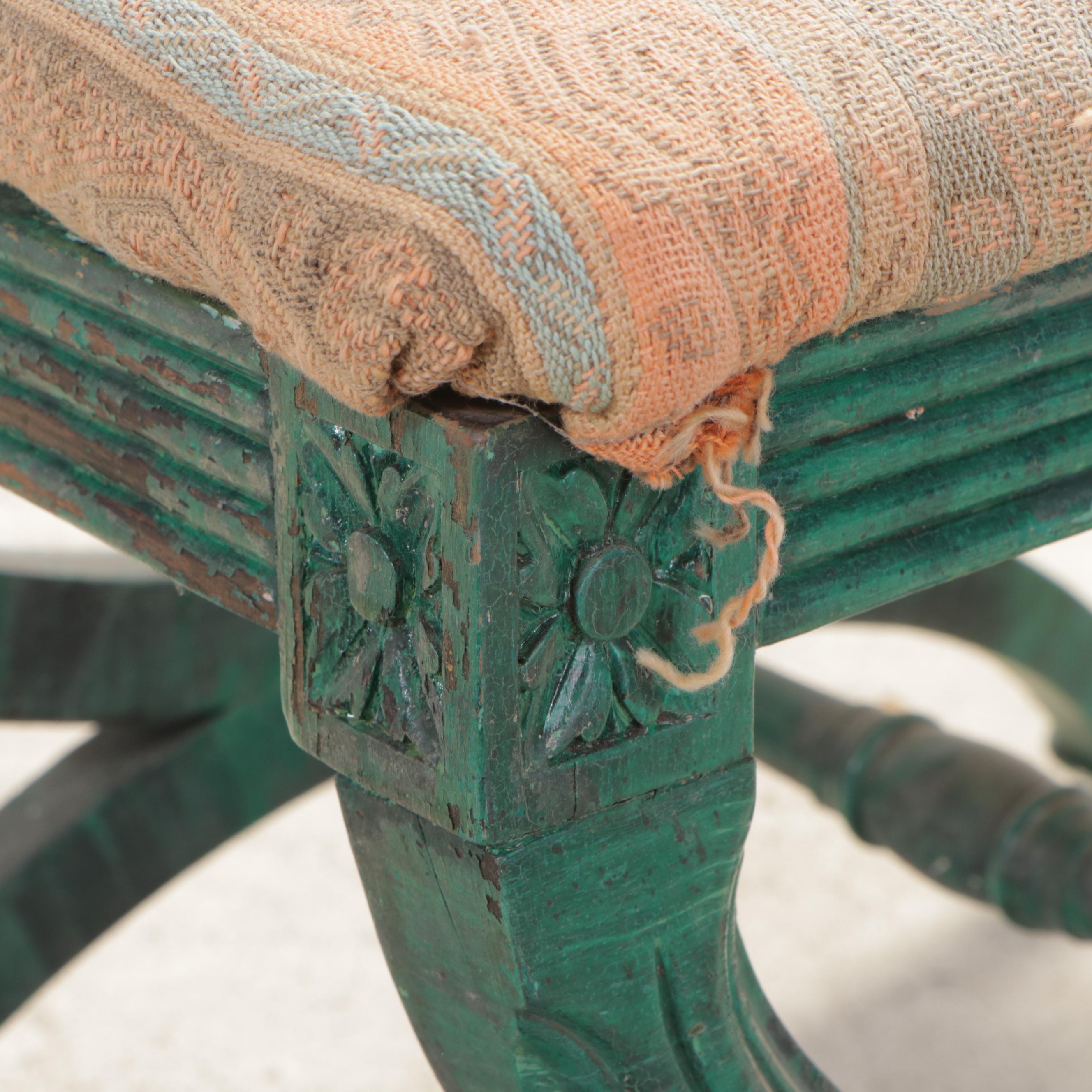 Pair of Louis XVI Style Green-Painted X-Form Stools | EBTH