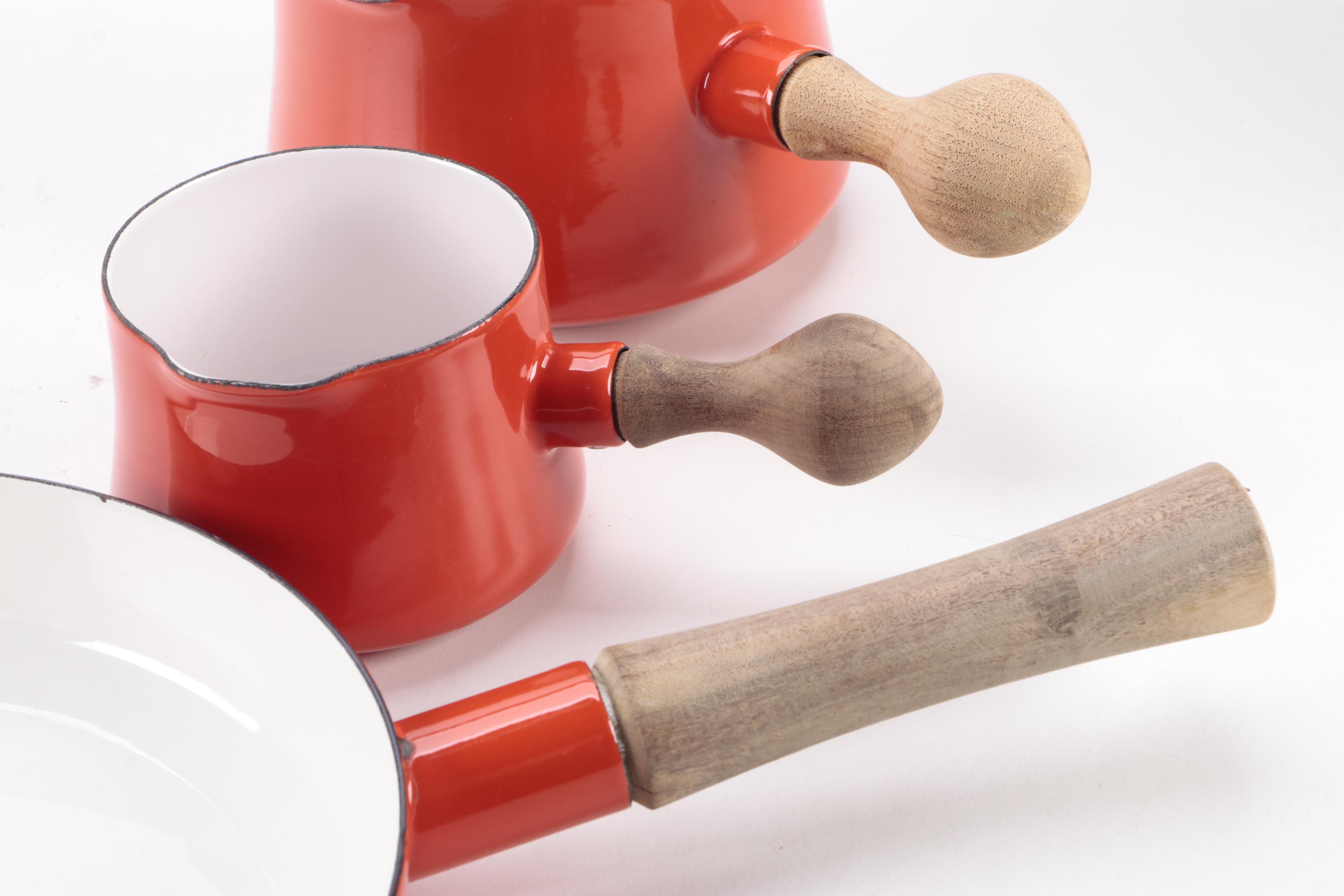 Dansk Købenstyle "Sungold" and "Red" Enameled Metal Stock Pot and Pans ...
