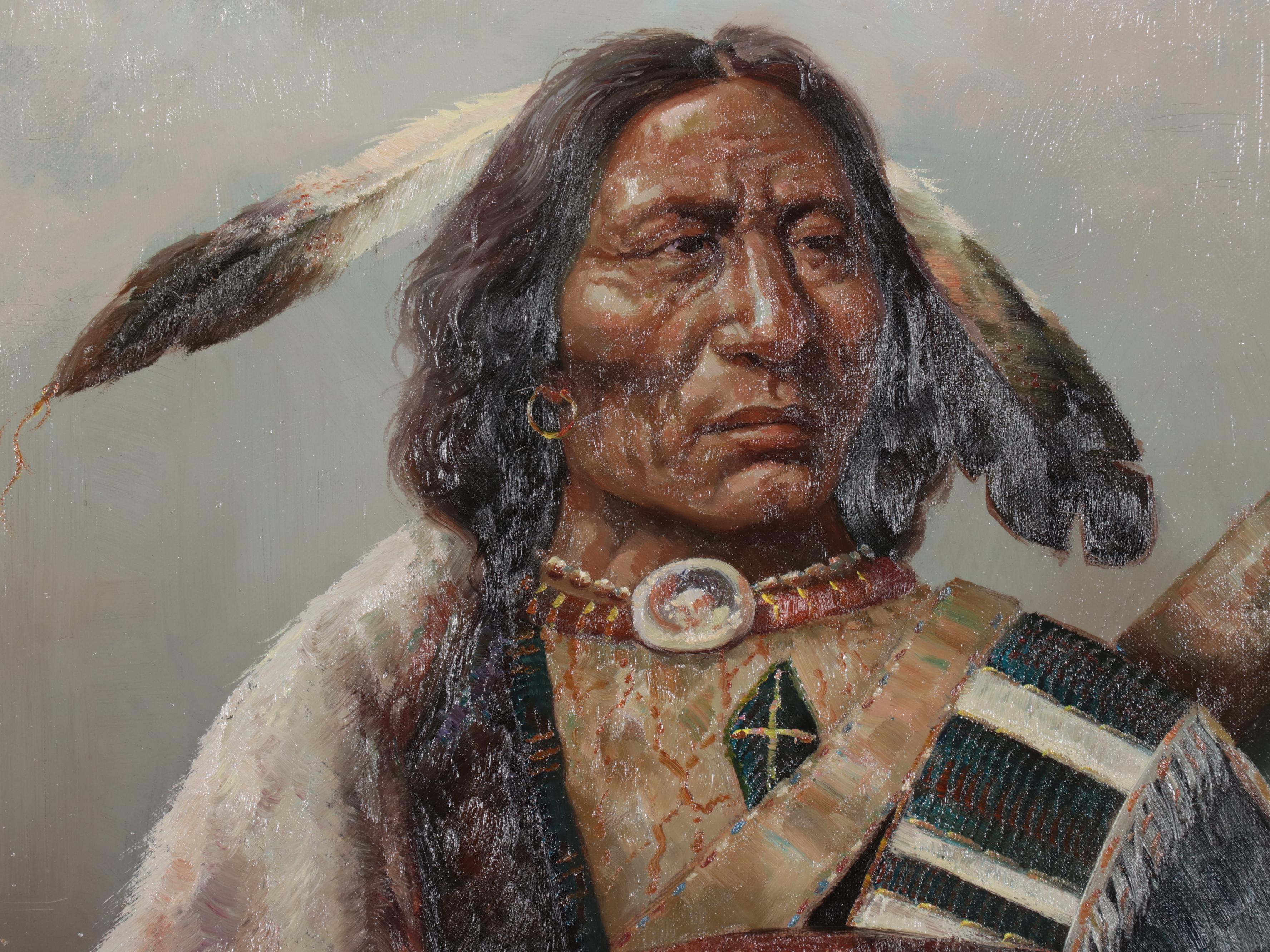 Troy Denton Portrait Oil Painting of a Native American Man | EBTH