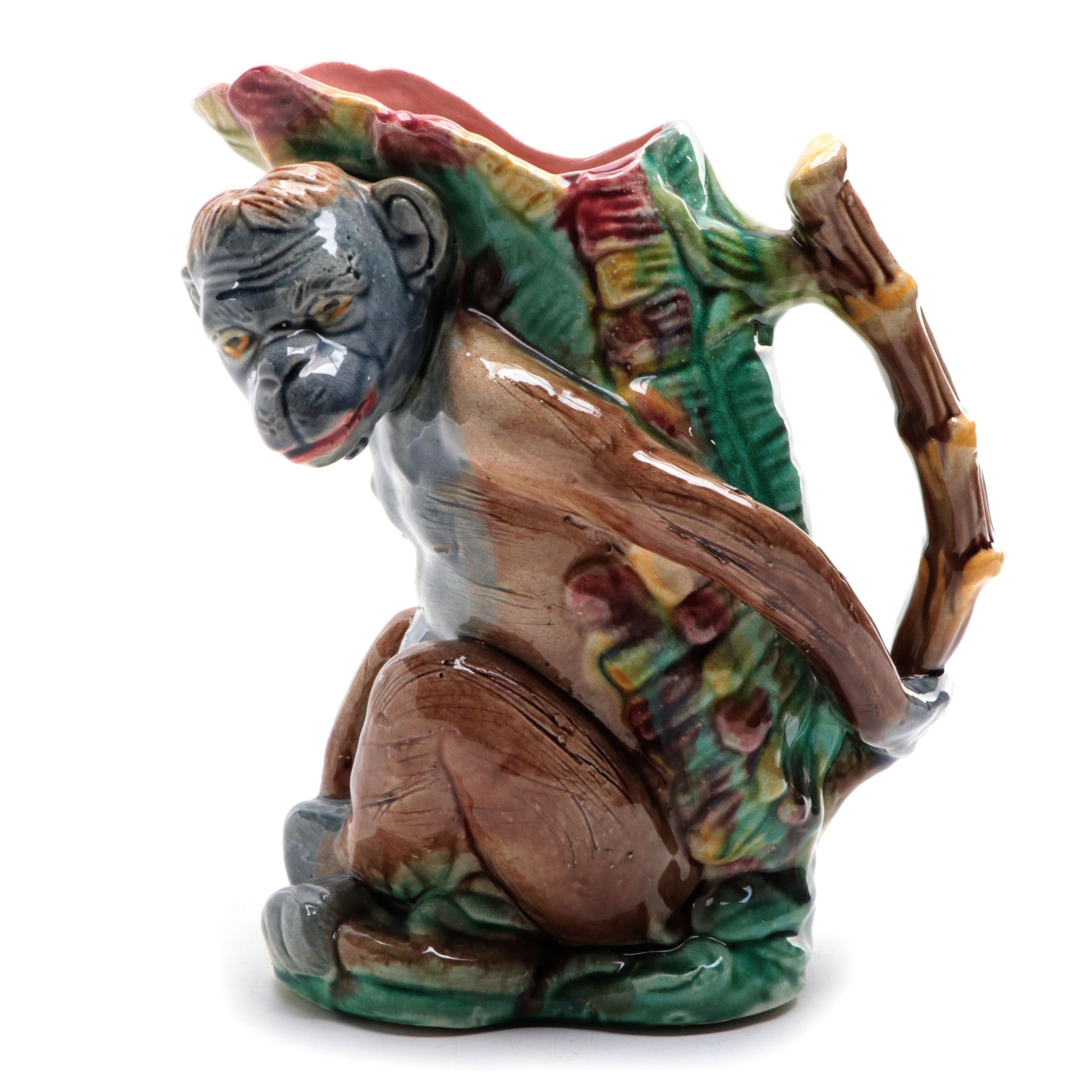 Victorian Majolica Monkey Pitcher, 19th Century | EBTH