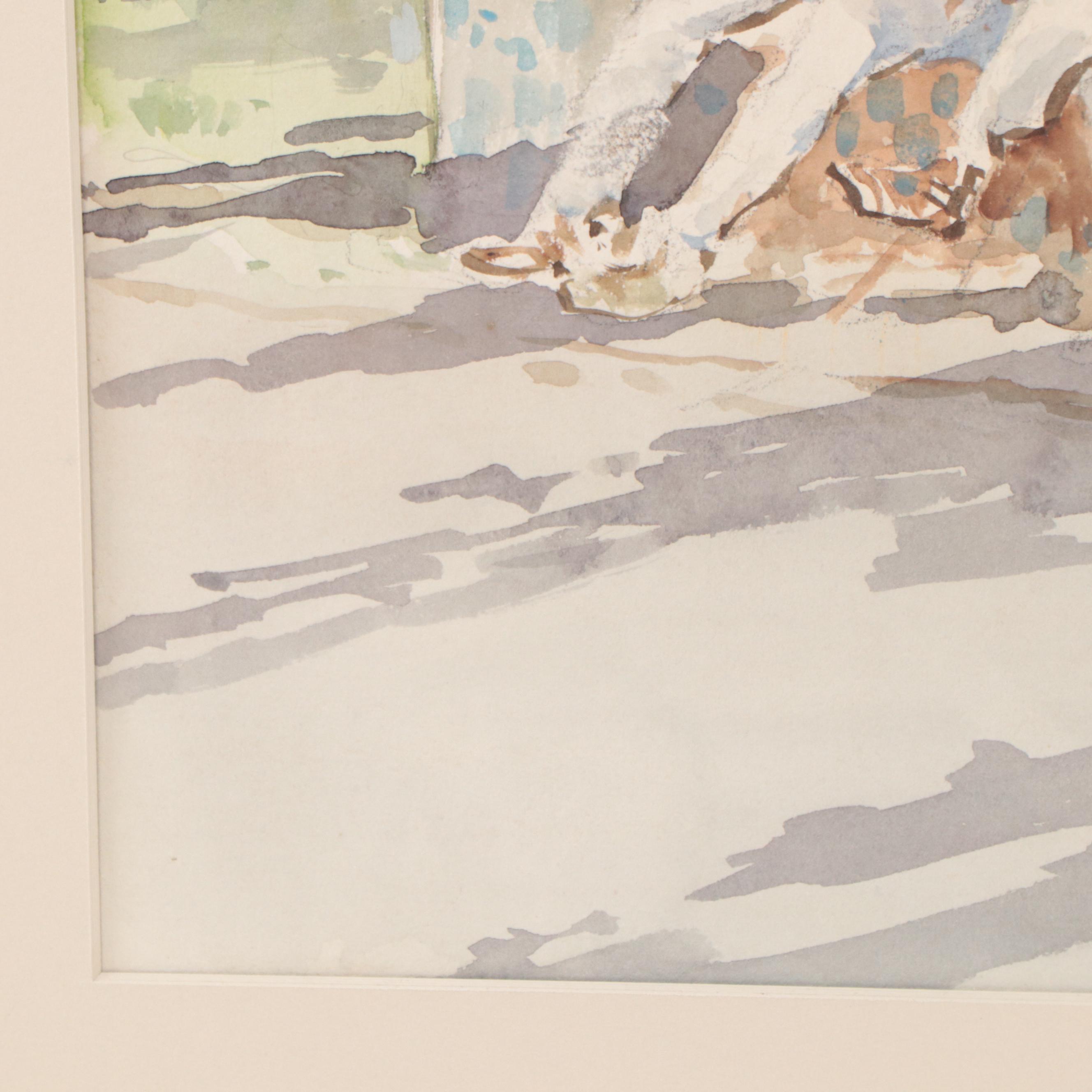 Paul Ashbrook Watercolor Painting of Figures On Park Bench "The Alameda ...