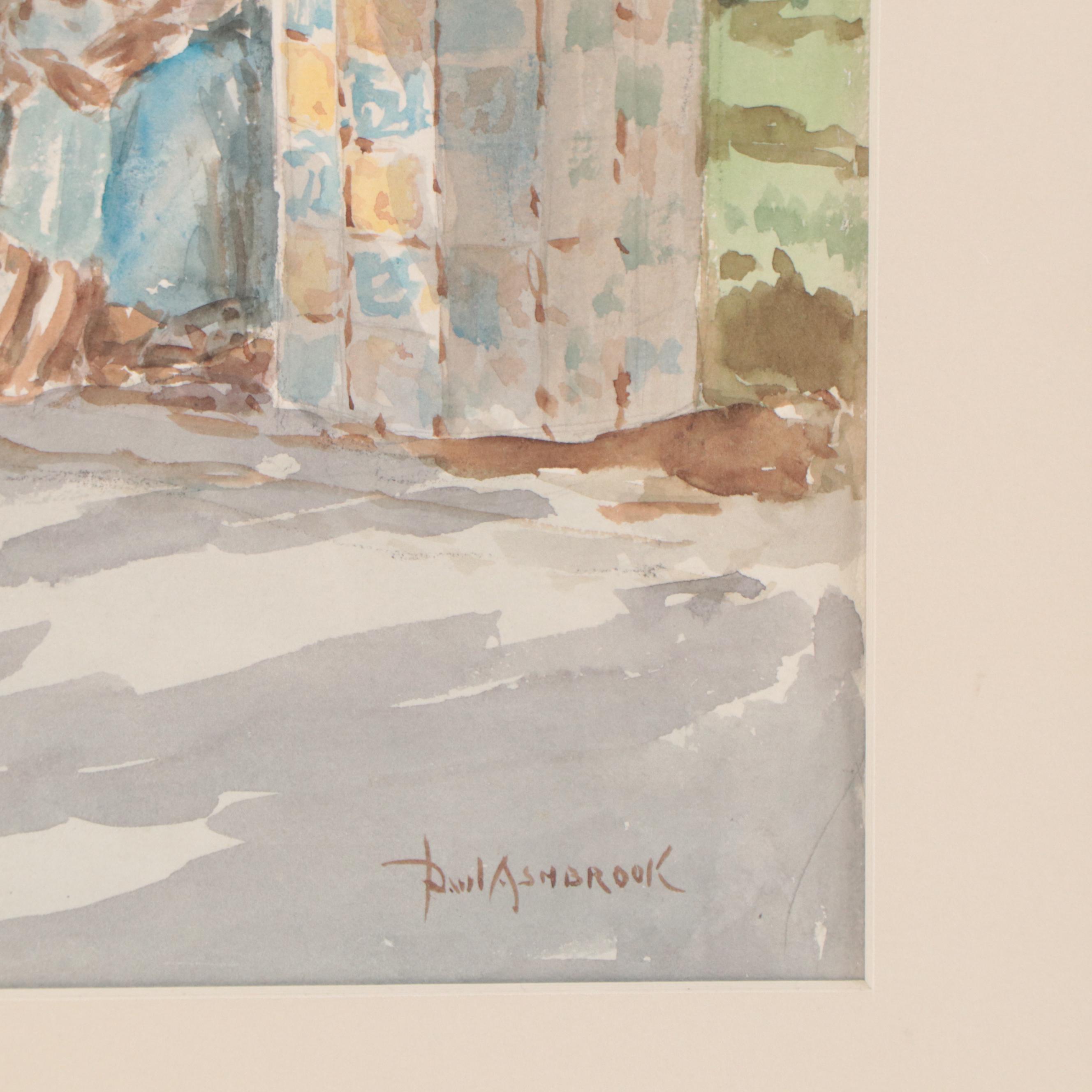 Paul Ashbrook Watercolor Painting of Figures On Park Bench "The Alameda ...