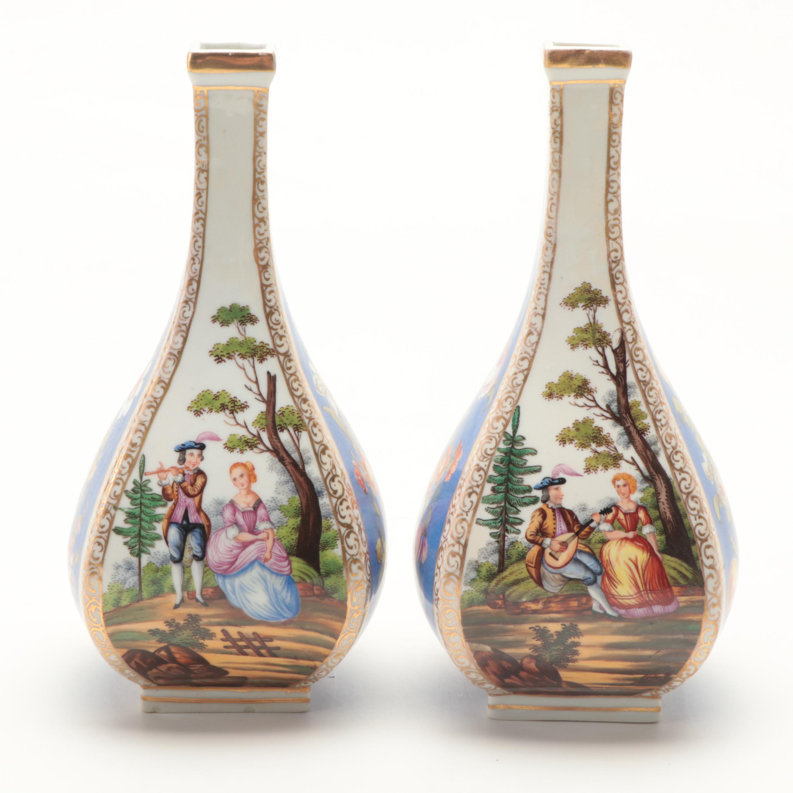 Carl Thieme Potschappel Dresden Porcelain Quatrefoil Vases, 1888-1901 ...