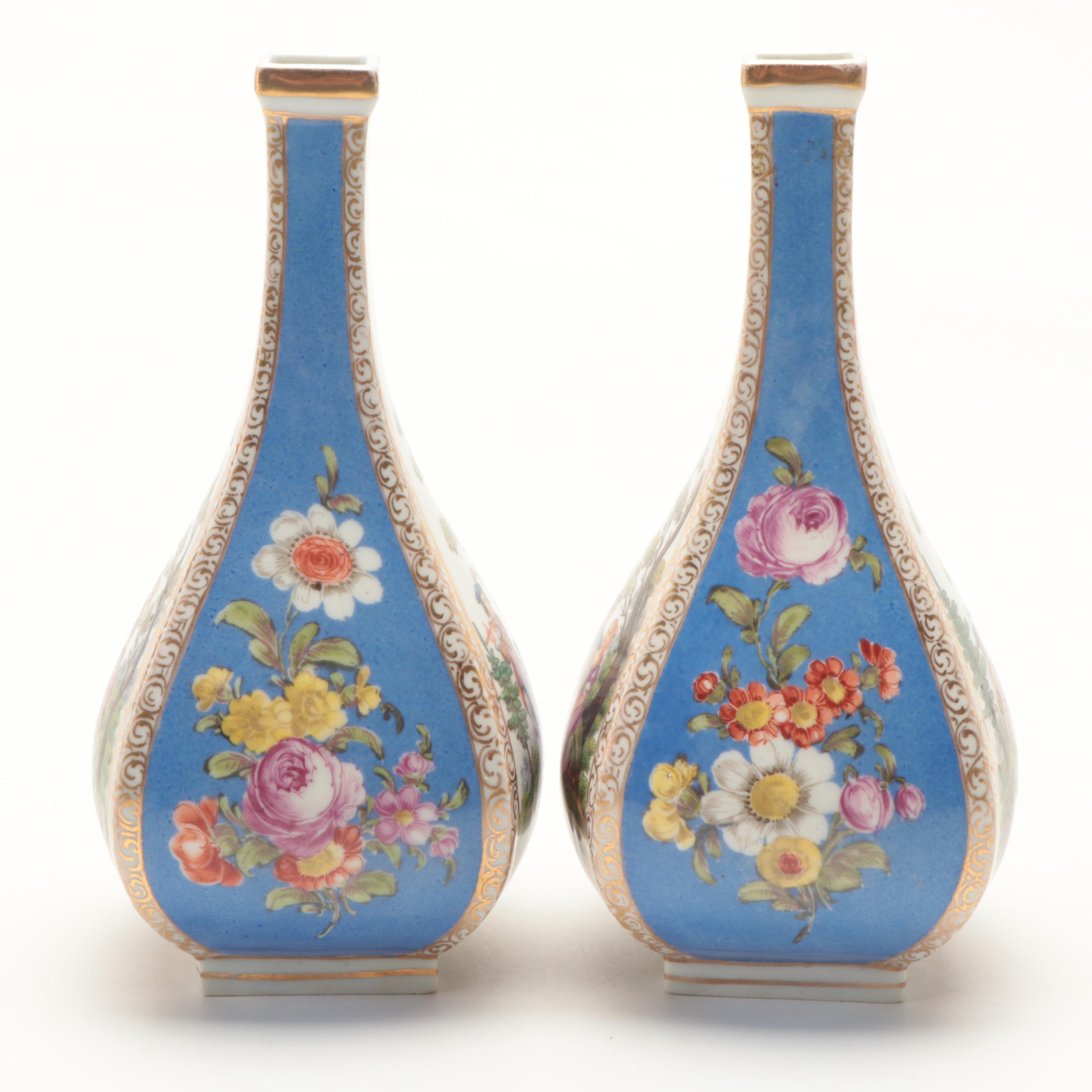 Carl Thieme Potschappel Dresden Porcelain Quatrefoil Vases, 1888-1901 ...