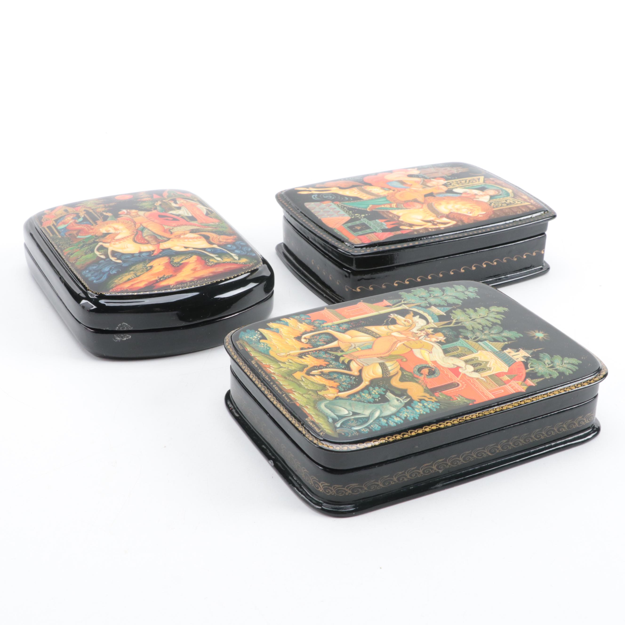 Russian Palekh Hand-Painted Fairytale Lacquer Boxes | EBTH