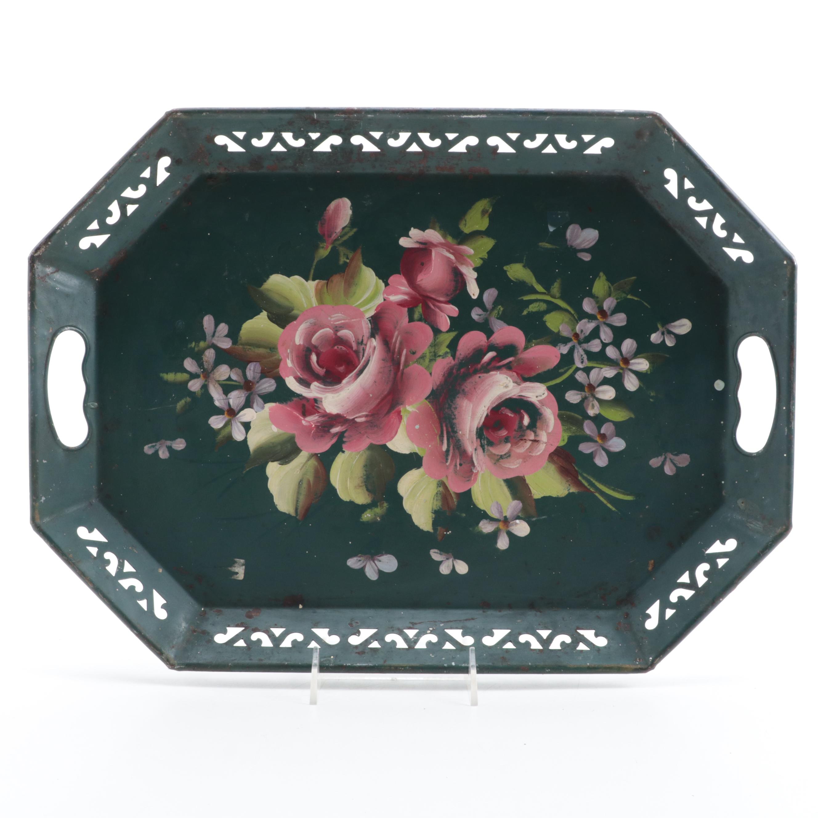 Hand-Painted Pierced Rim Tole Trays, Mid 20th Century | EBTH
