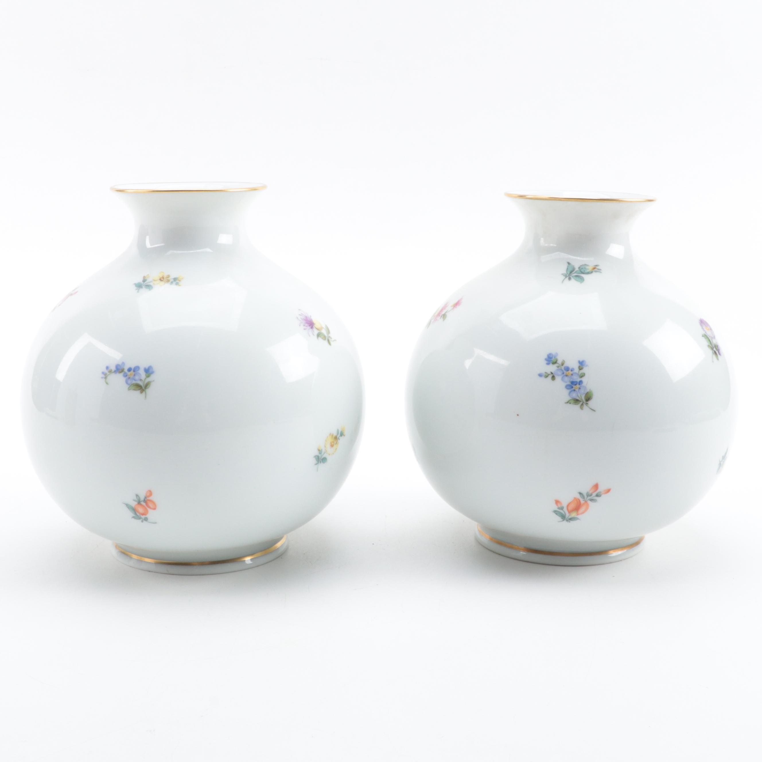 Augarten Wien Porcelain Floral Pattern Vases, 20th Century | EBTH