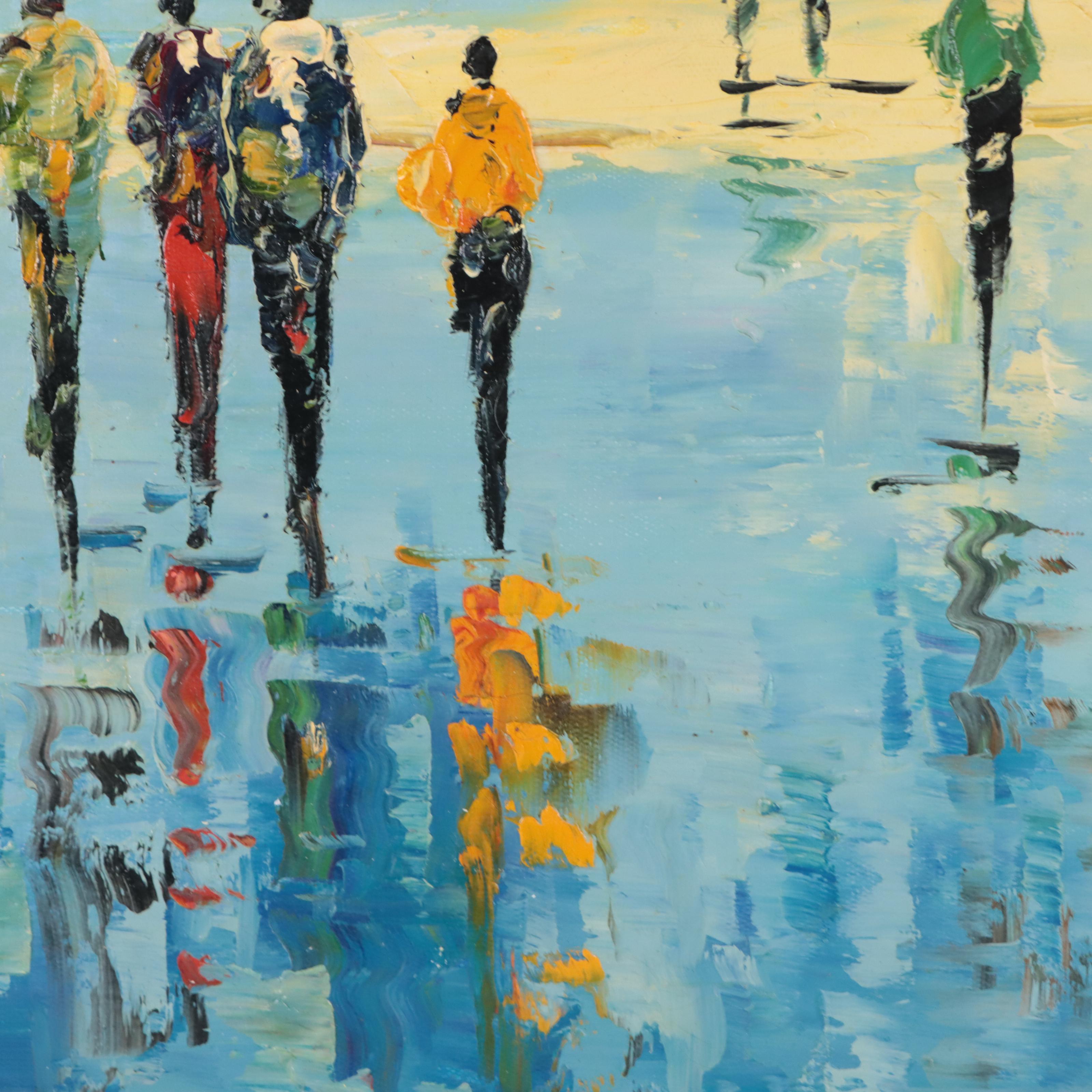 Bing Oil Painting of Figures at the Beach, 21st Century | EBTH