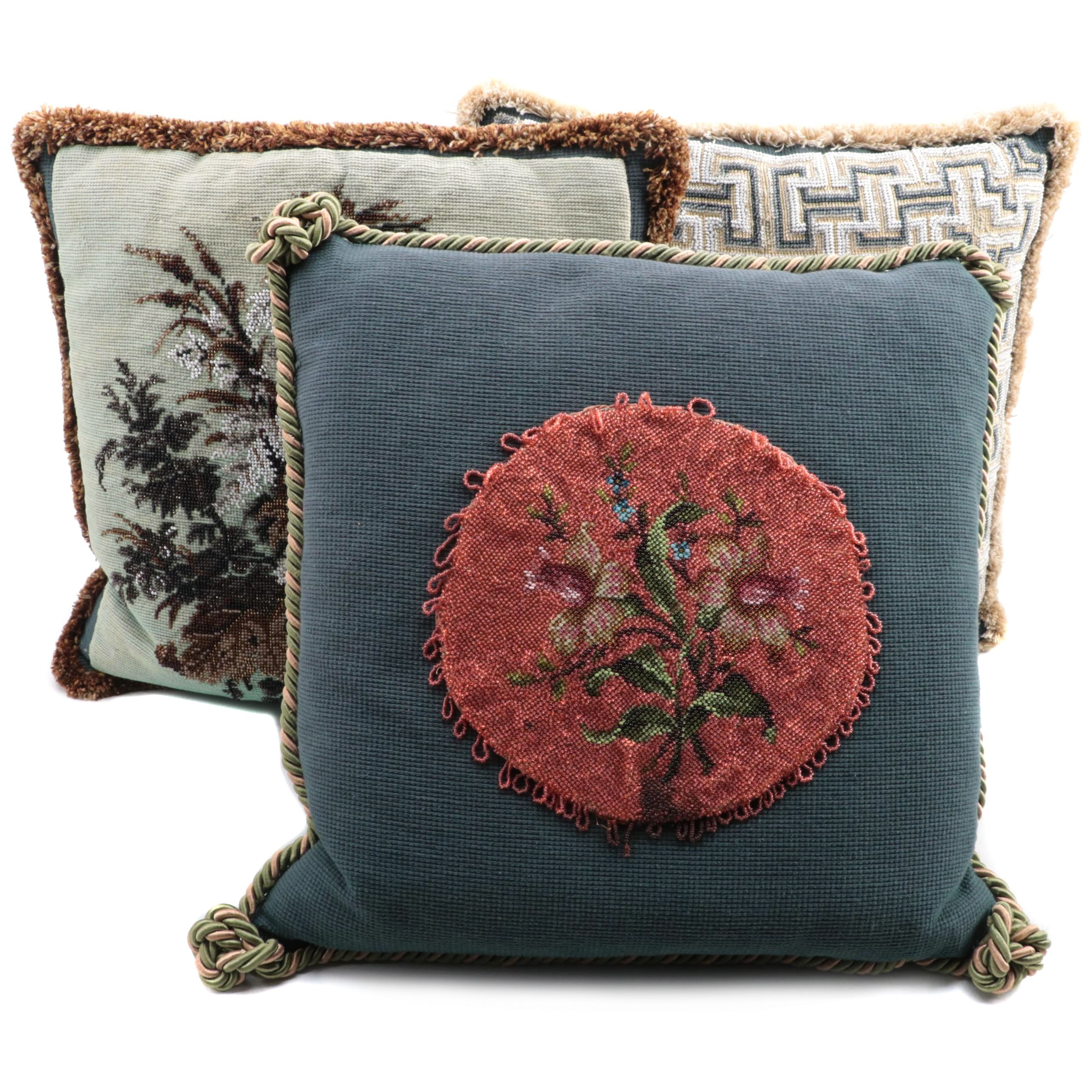 English Beadwork Accent Pillows, Antique | EBTH