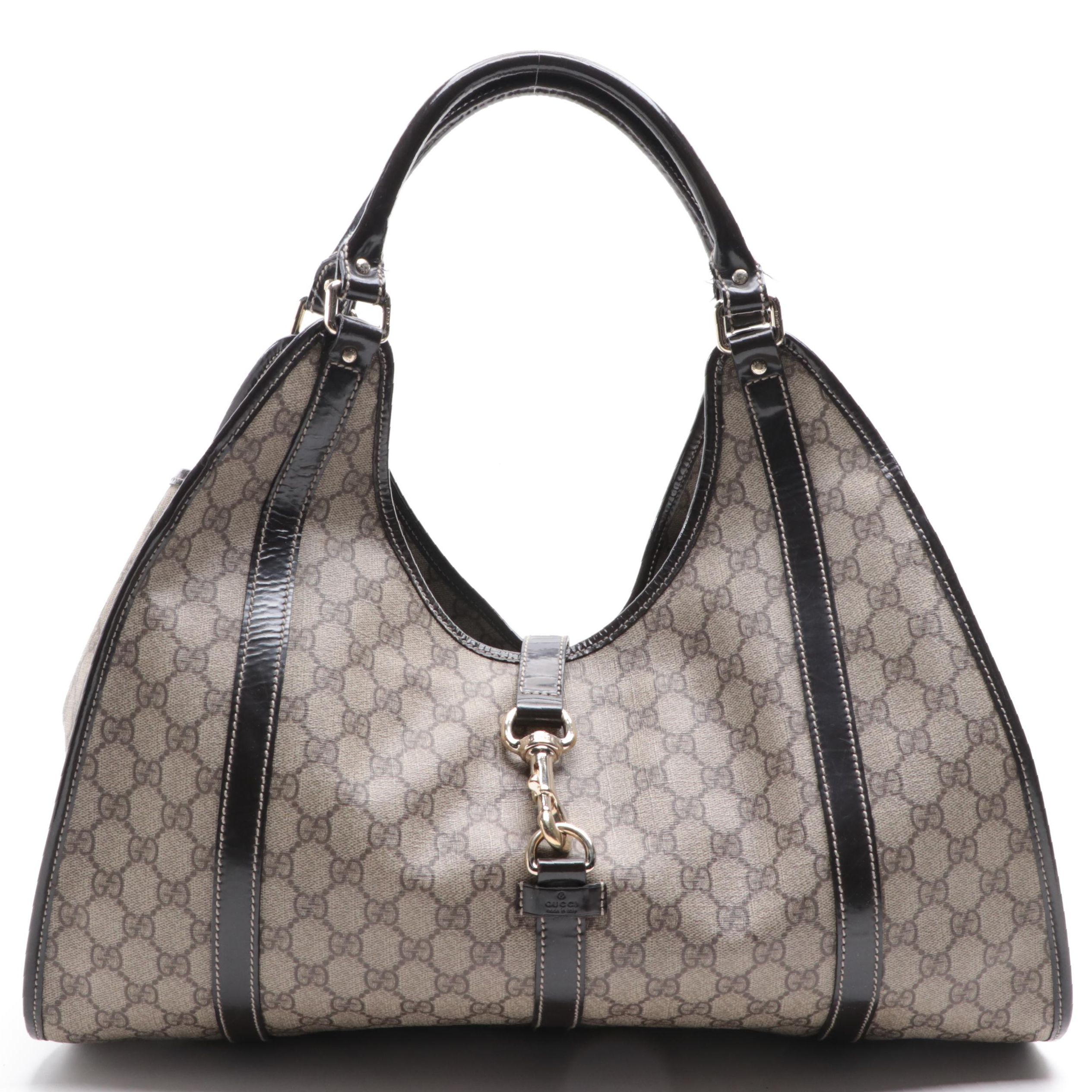 Gucci Large Slim Hobo Bag in GG Supreme Canvas and Dark Brown Leather ...