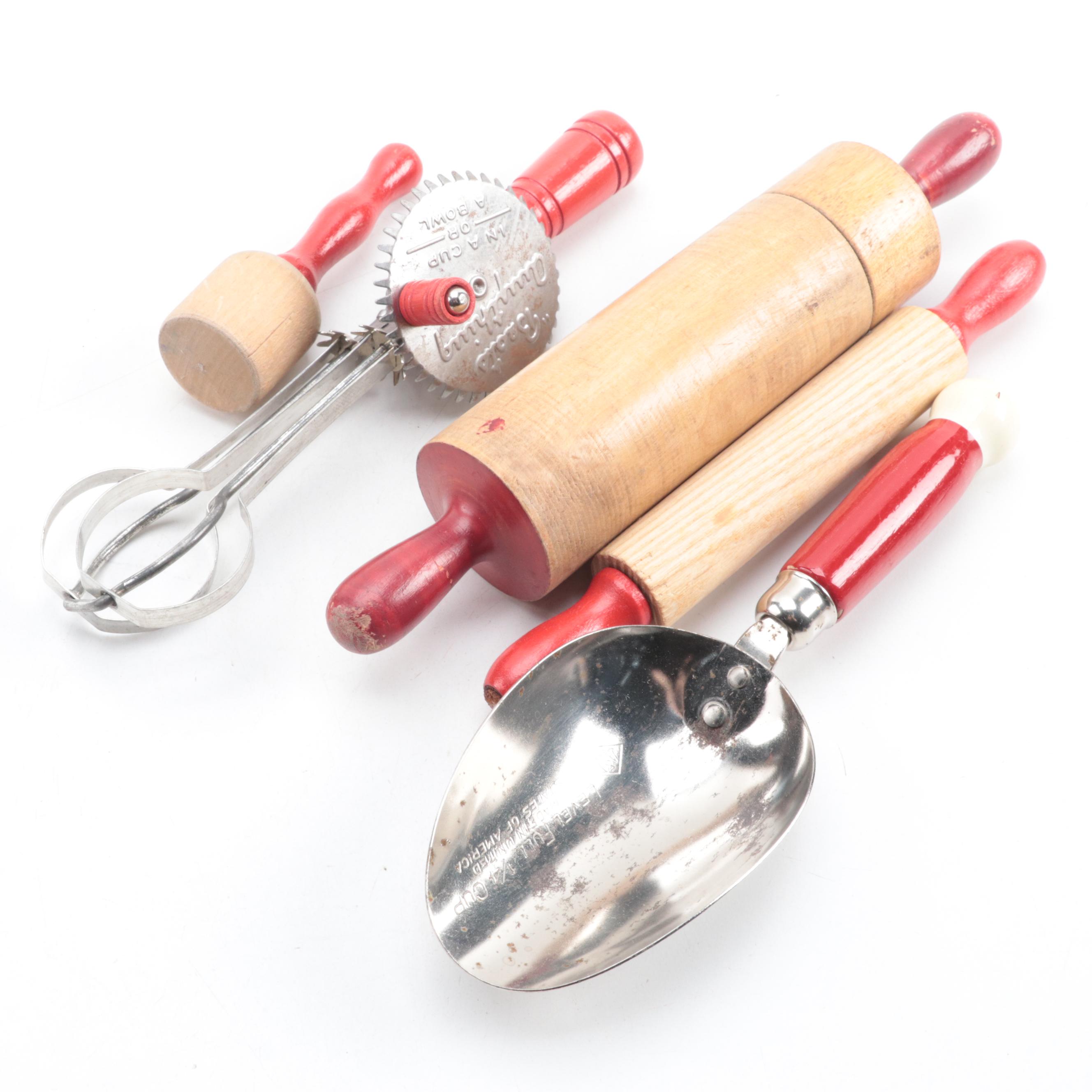 Baker with Other Toy Kitchen Utensils and Weaving Loom, Early to Mid ...