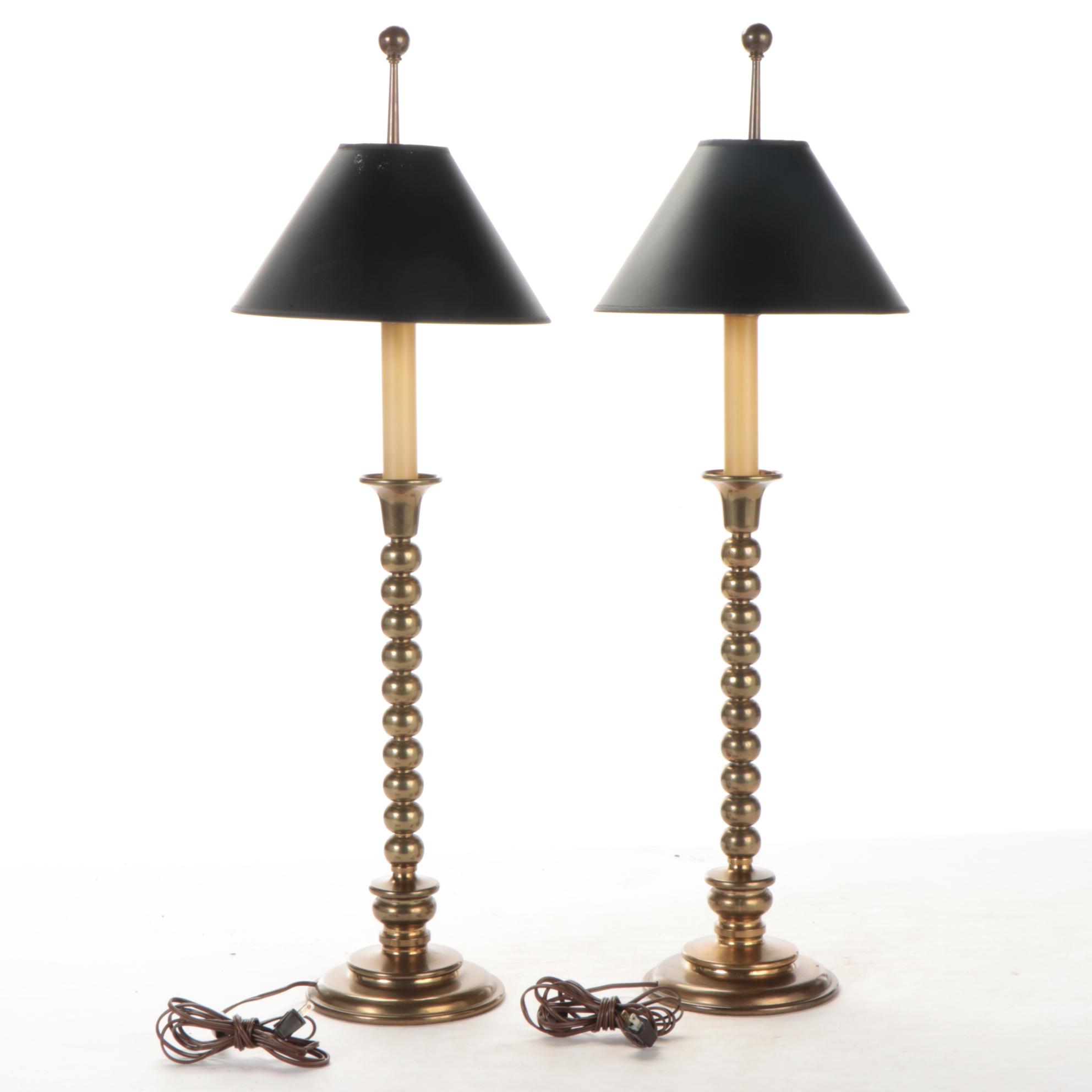 Pair of Chapman Stacked Brass Orbs Candlestick Form Console Lamps, 1986 ...