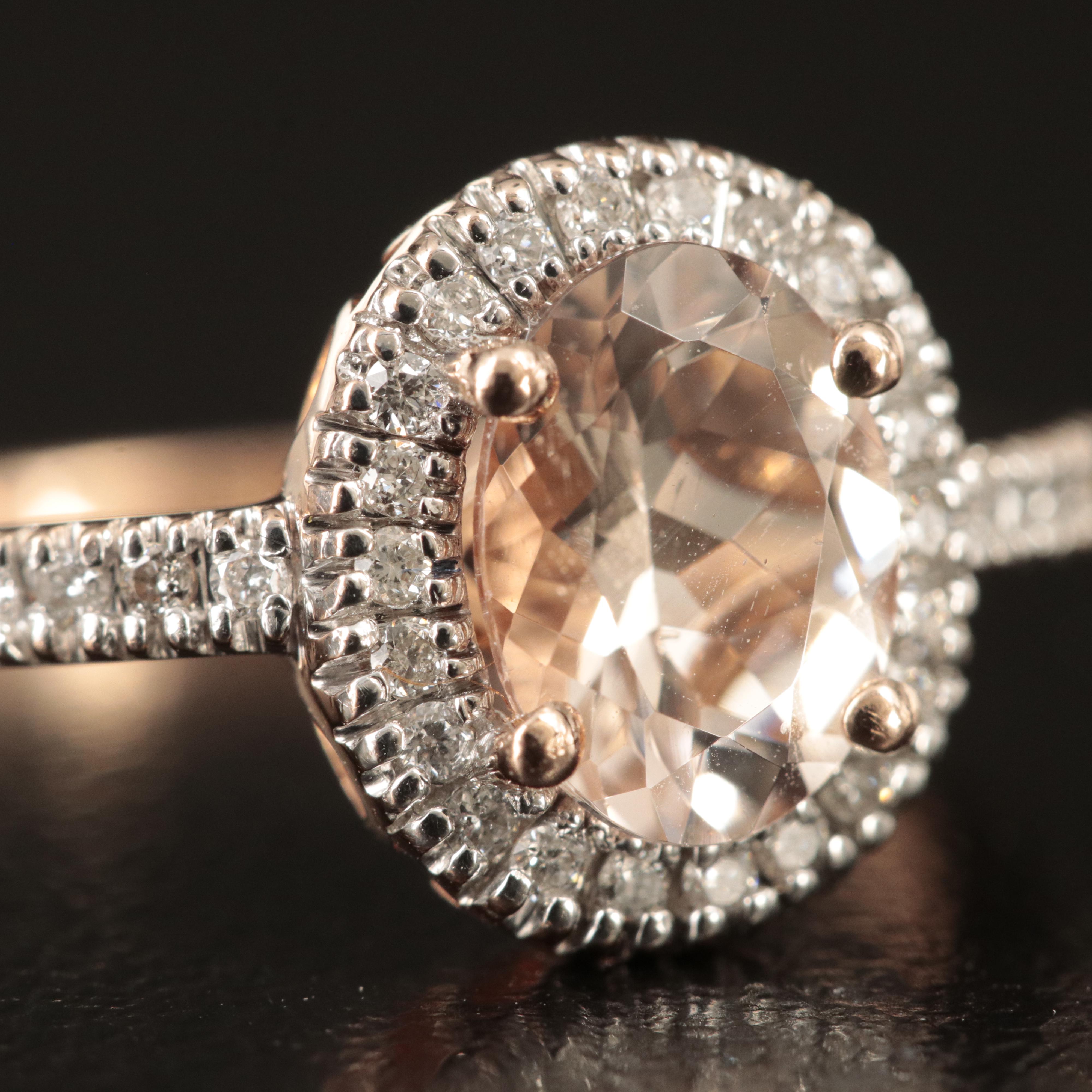 14K Rose Gold Morganite and Diamond Ring | EBTH