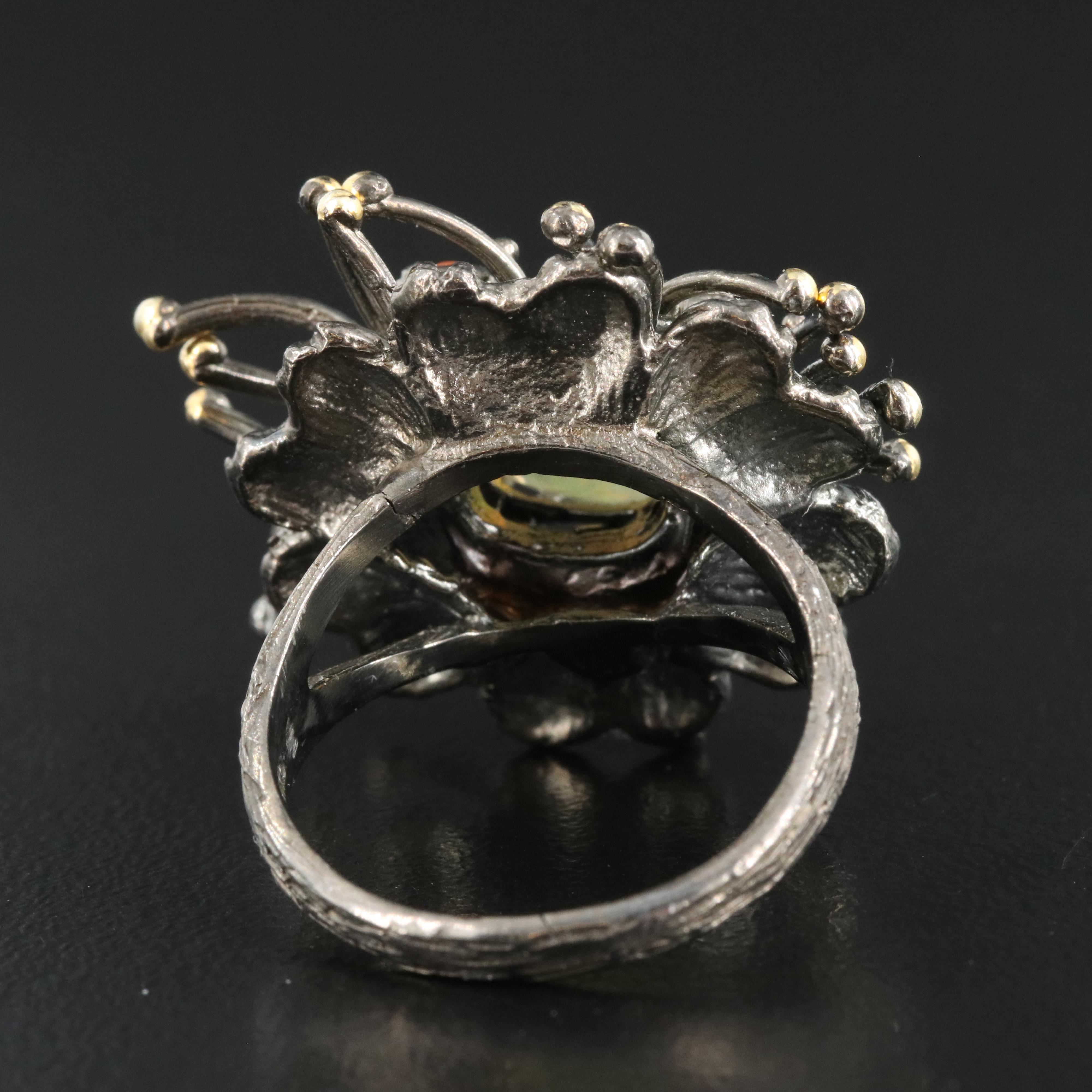 Sterling Opal and Carnelian Flower Ring | EBTH