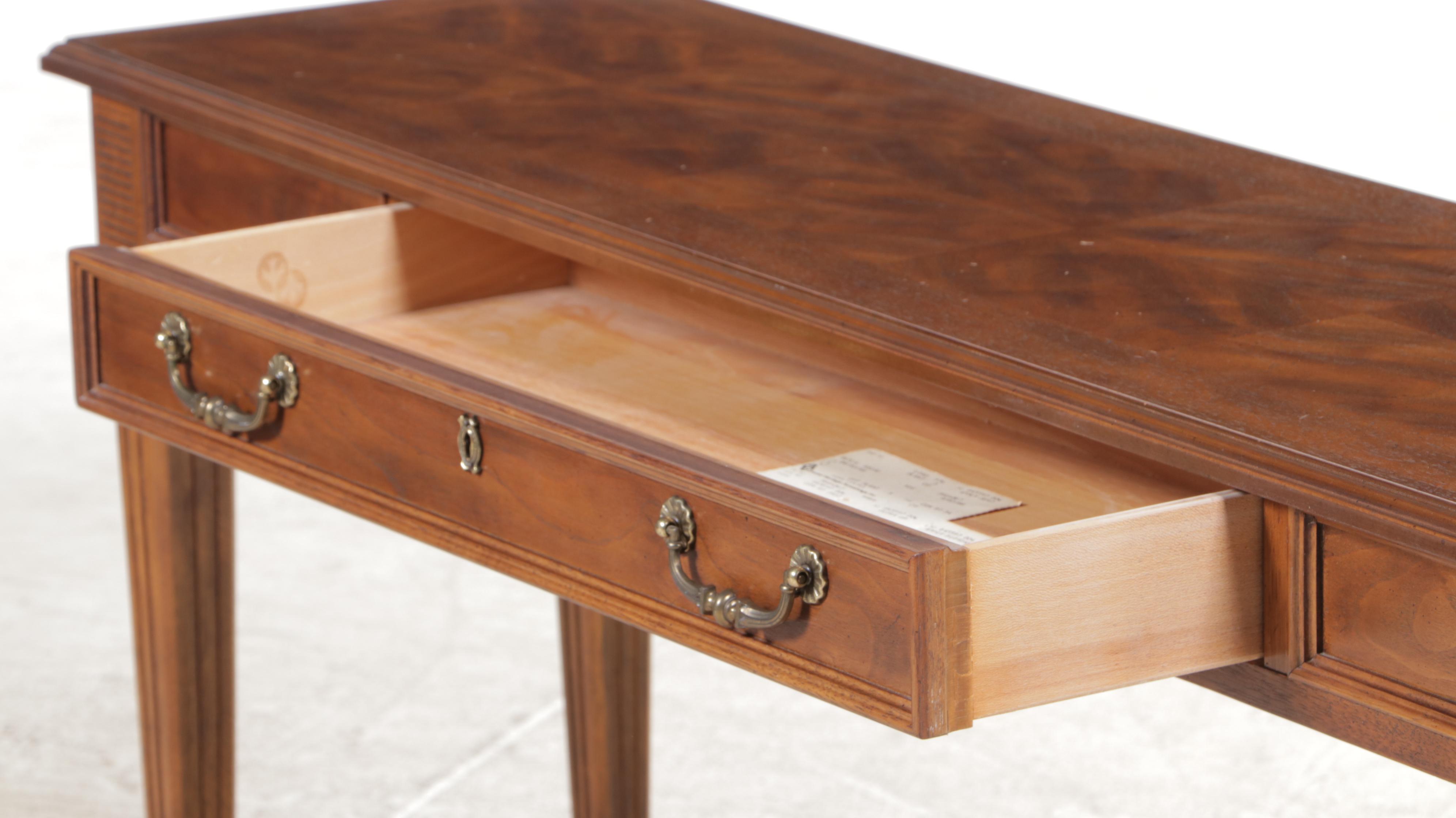 Drexel "Italian" Walnut and Ash Console Table with Two Custom ...