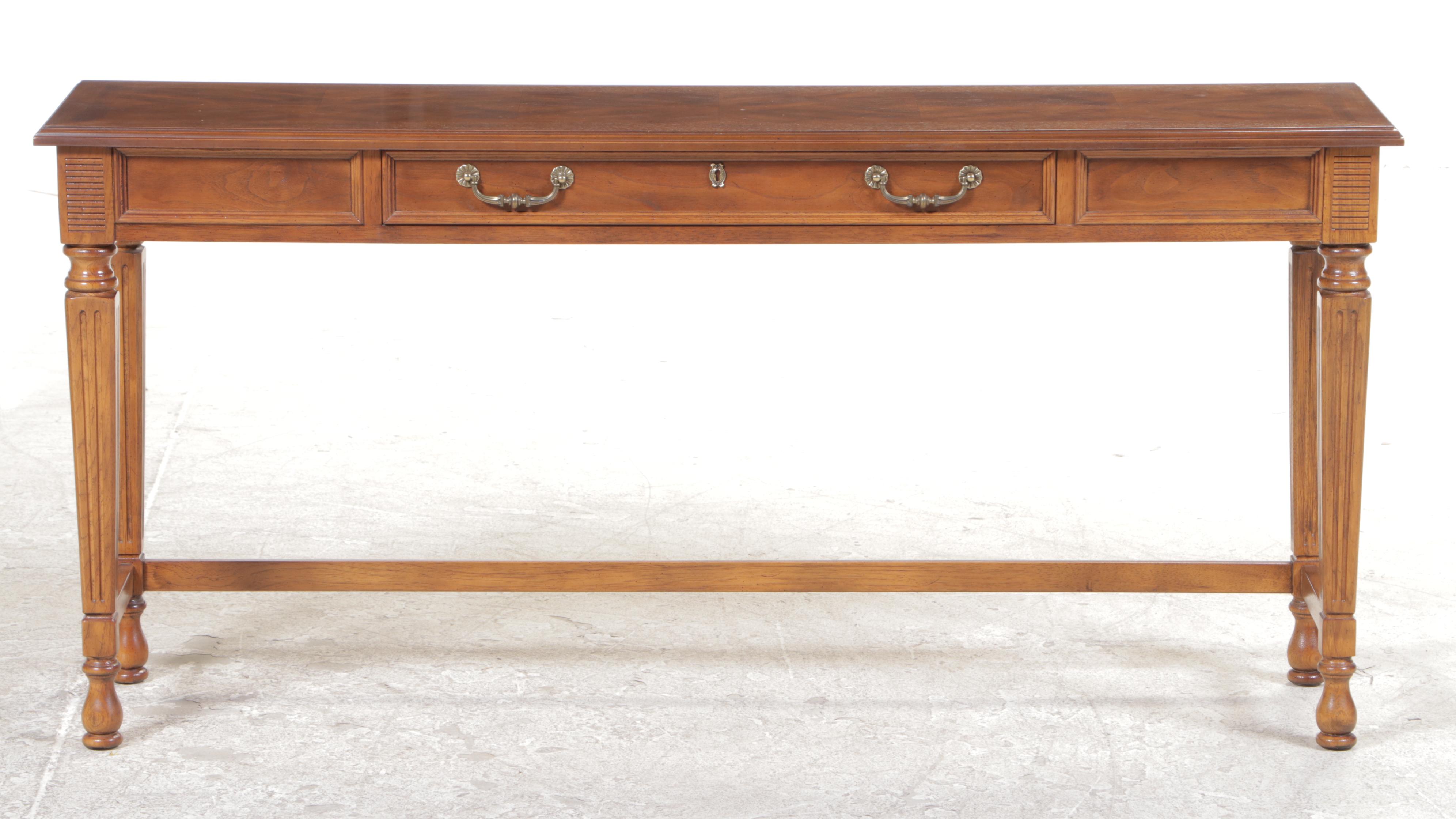 Drexel "Italian" Walnut and Ash Console Table with Two Custom ...
