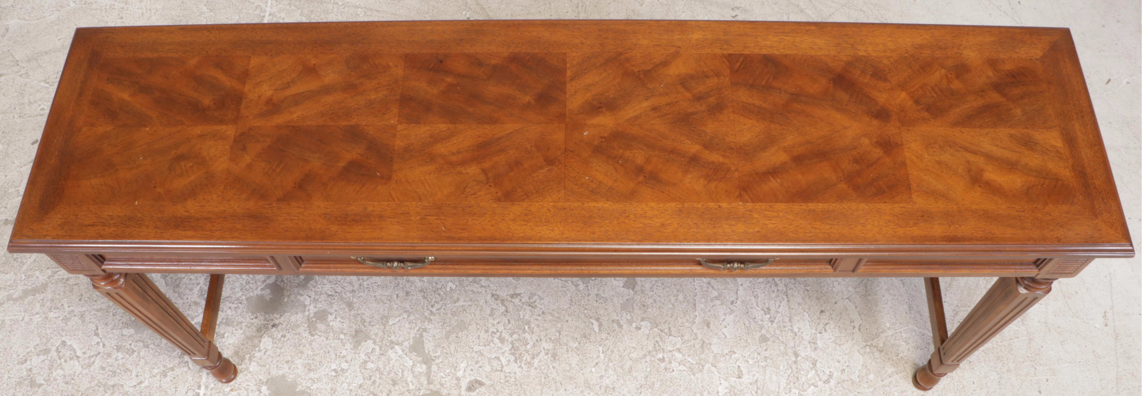 Drexel "Italian" Walnut and Ash Console Table with Two Custom ...