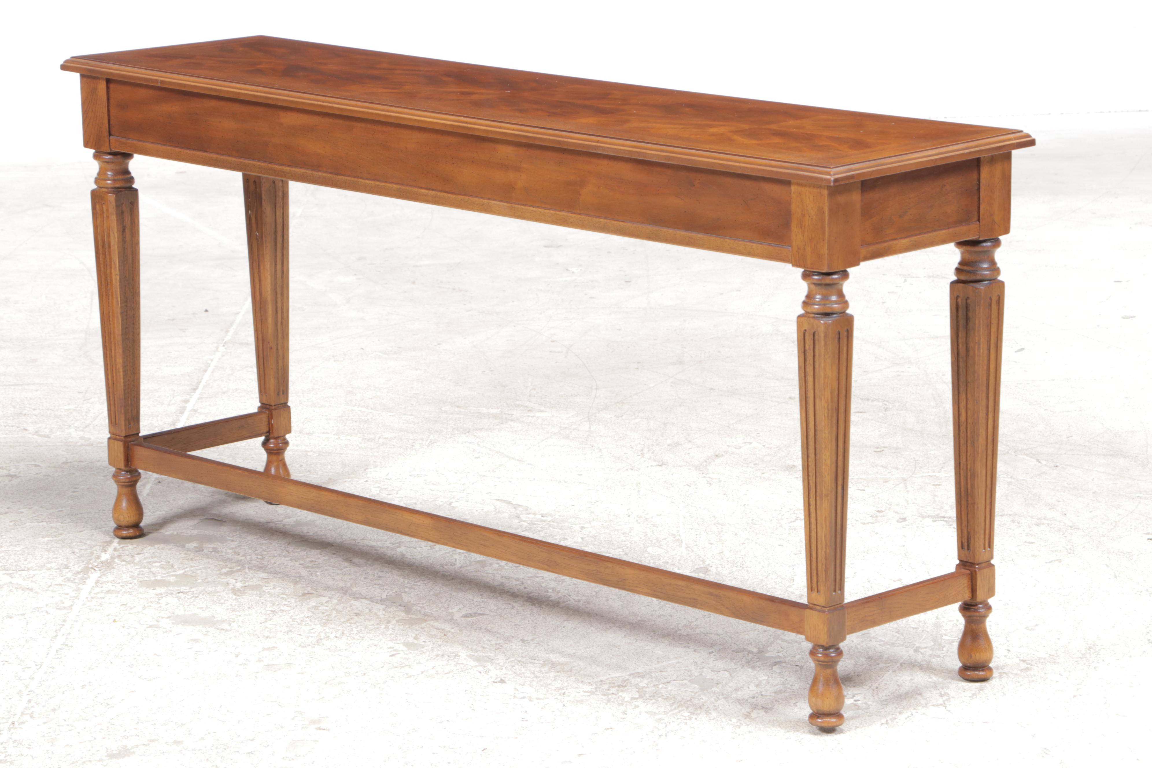Drexel "Italian" Walnut and Ash Console Table with Two Custom ...