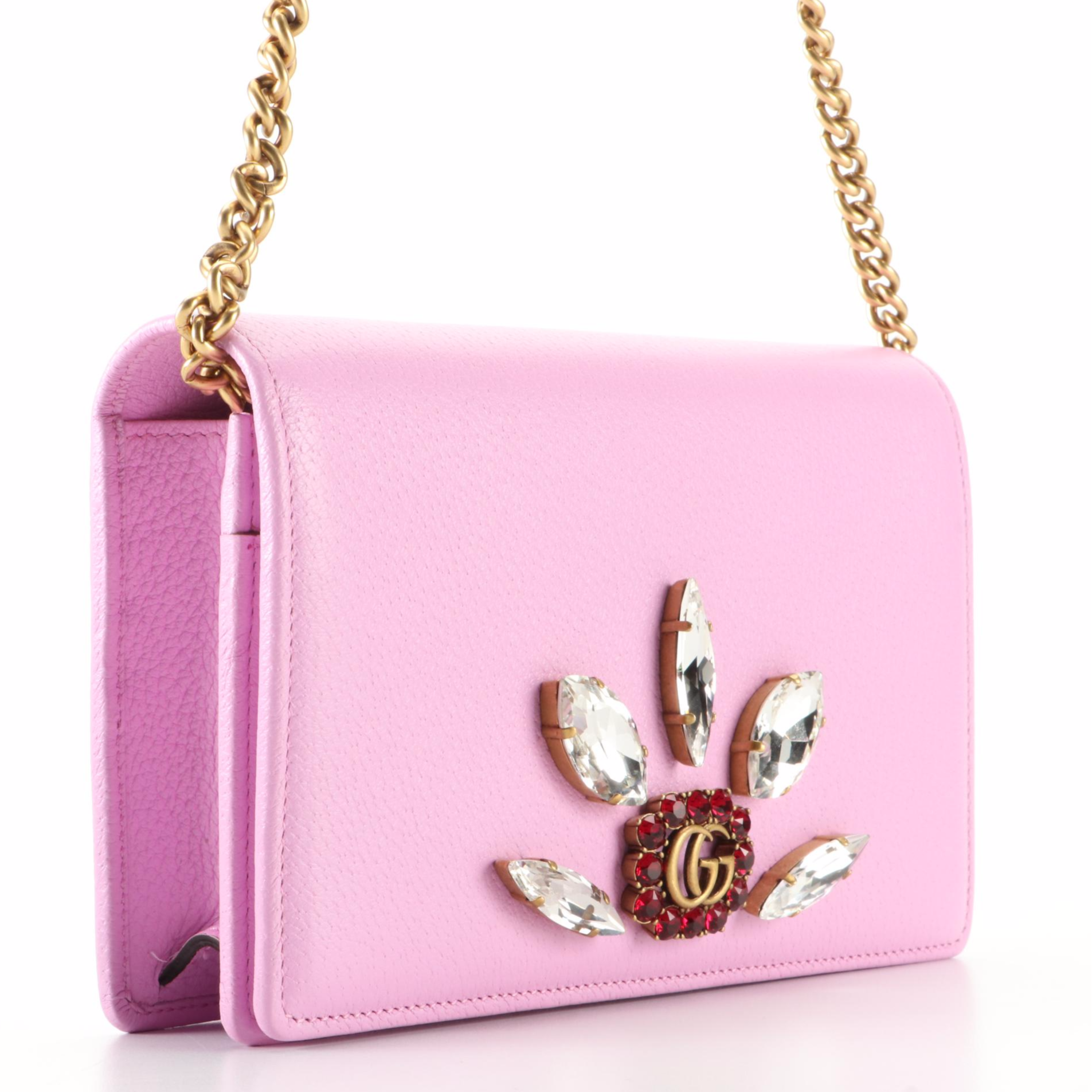 Gucci GG Marmont Wallet-on-Chain in Embellished Pink Leather w/Box | EBTH