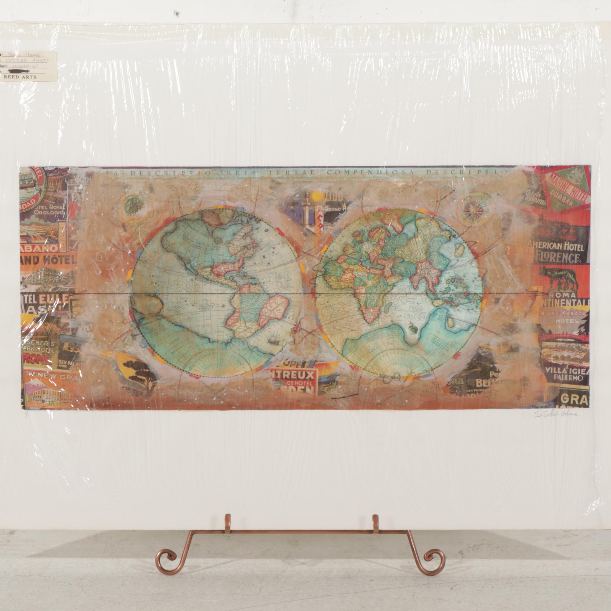 Starlie Sokol-Hohne Mixed Media Monoprint of World Map, Circa 2000 | EBTH