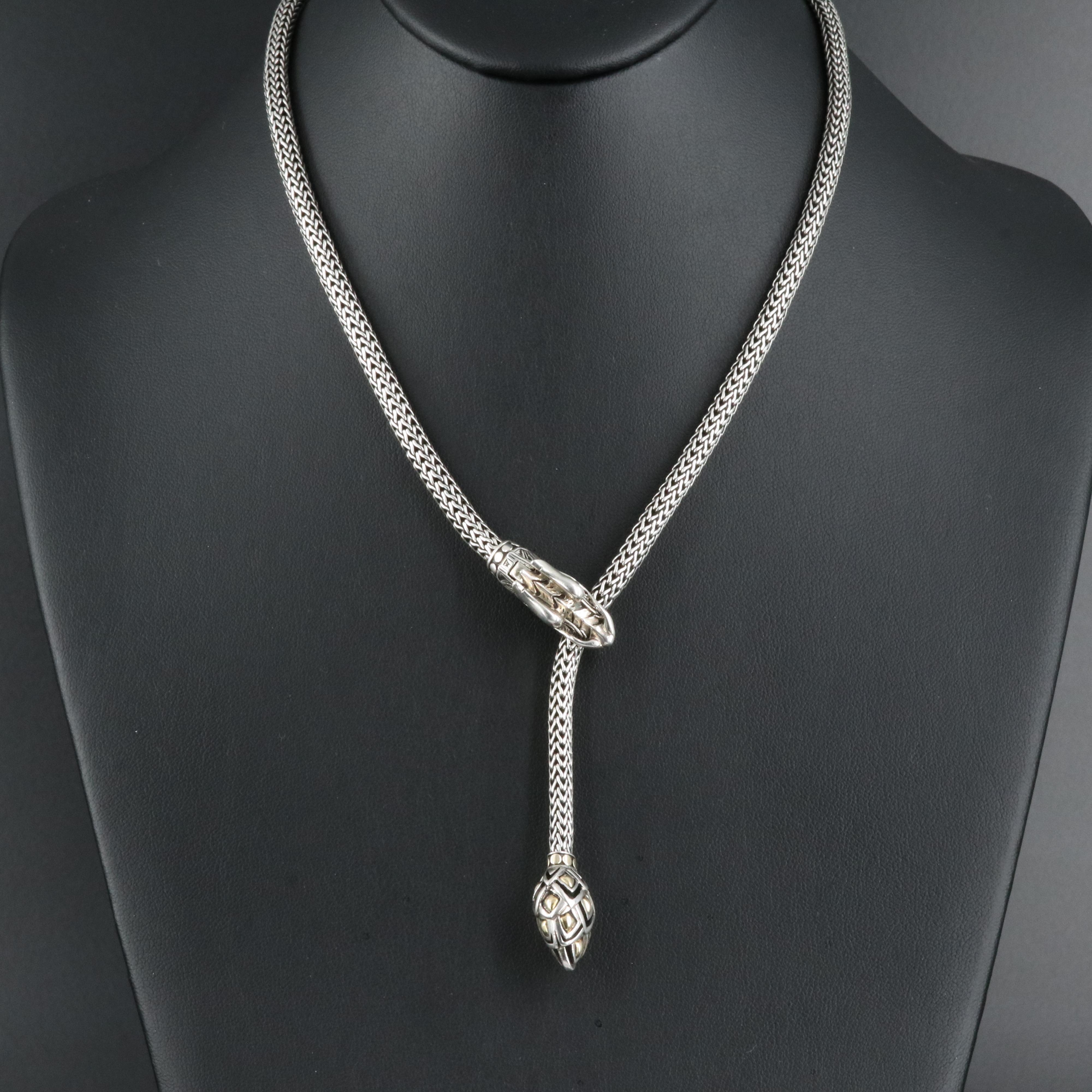 John Hardy Legends Naga Sterling Snake Lariat Necklace with 18K Bonded ...