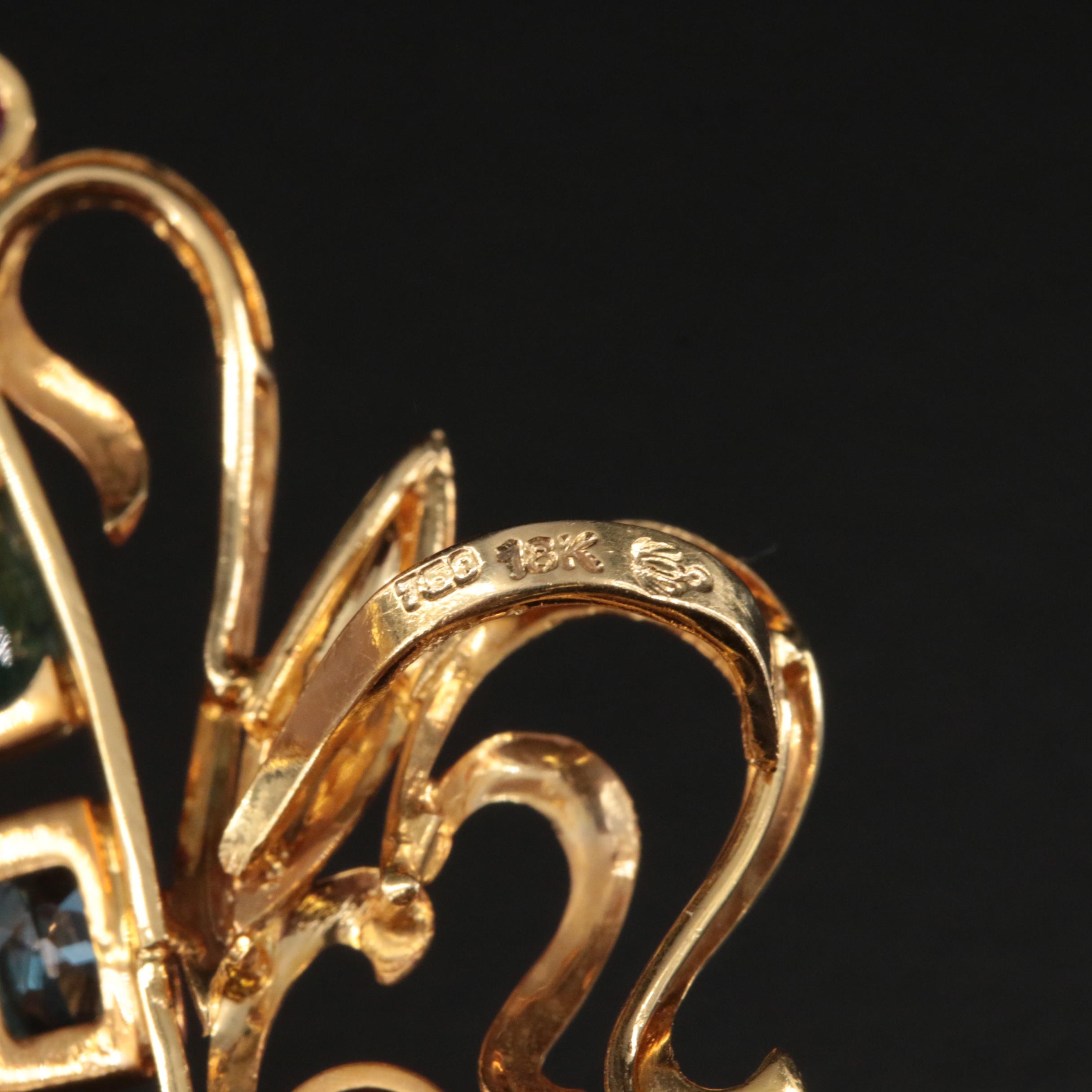 18K Large Scale Cameo Brooch with Gemstone Framing Featuring Harvest ...