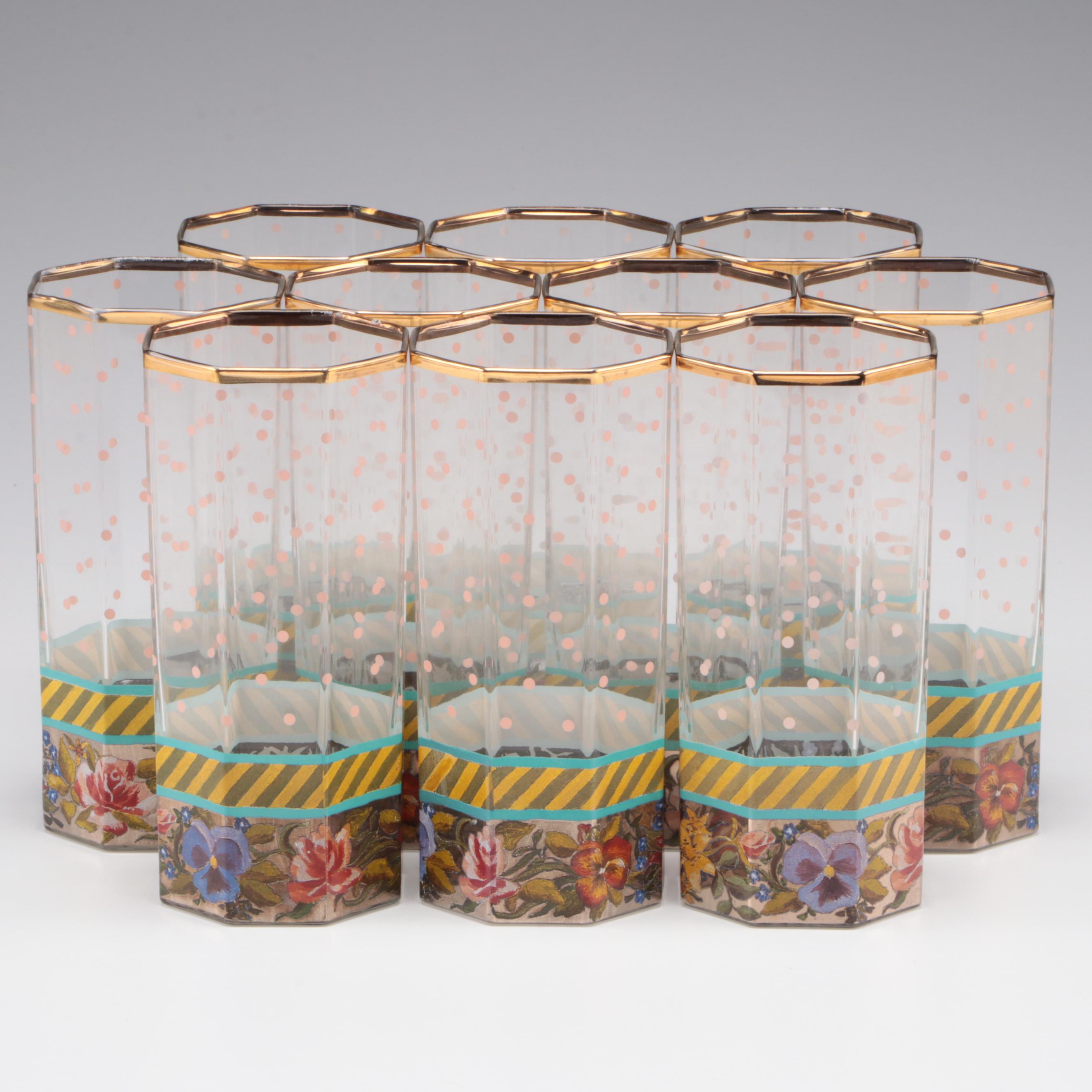 MacKenzie-Childs Set of Paint Decorated Octagonal Glass Tumblers | EBTH