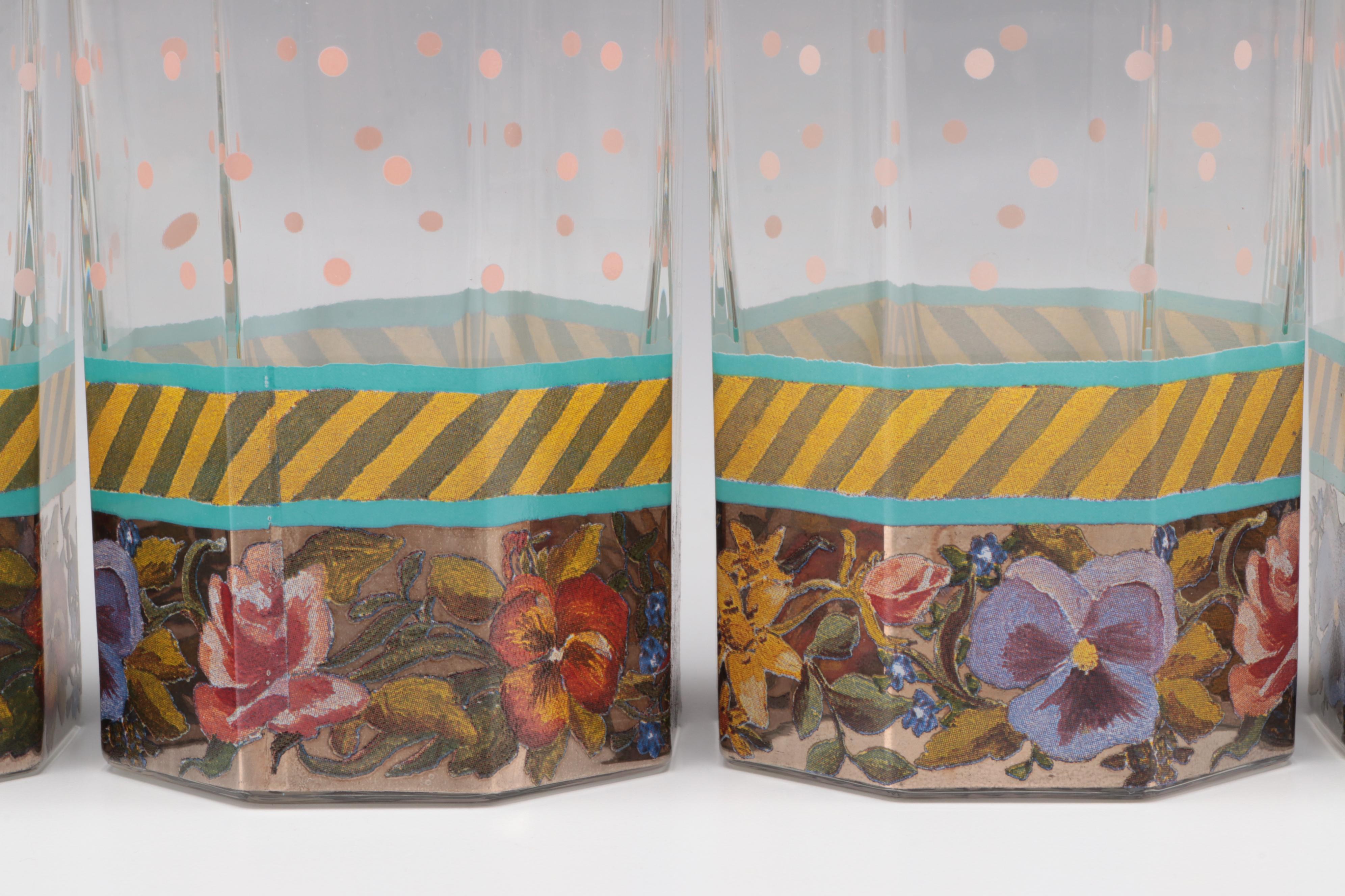 MacKenzie-Childs Set of Paint Decorated Octagonal Glass Tumblers | EBTH