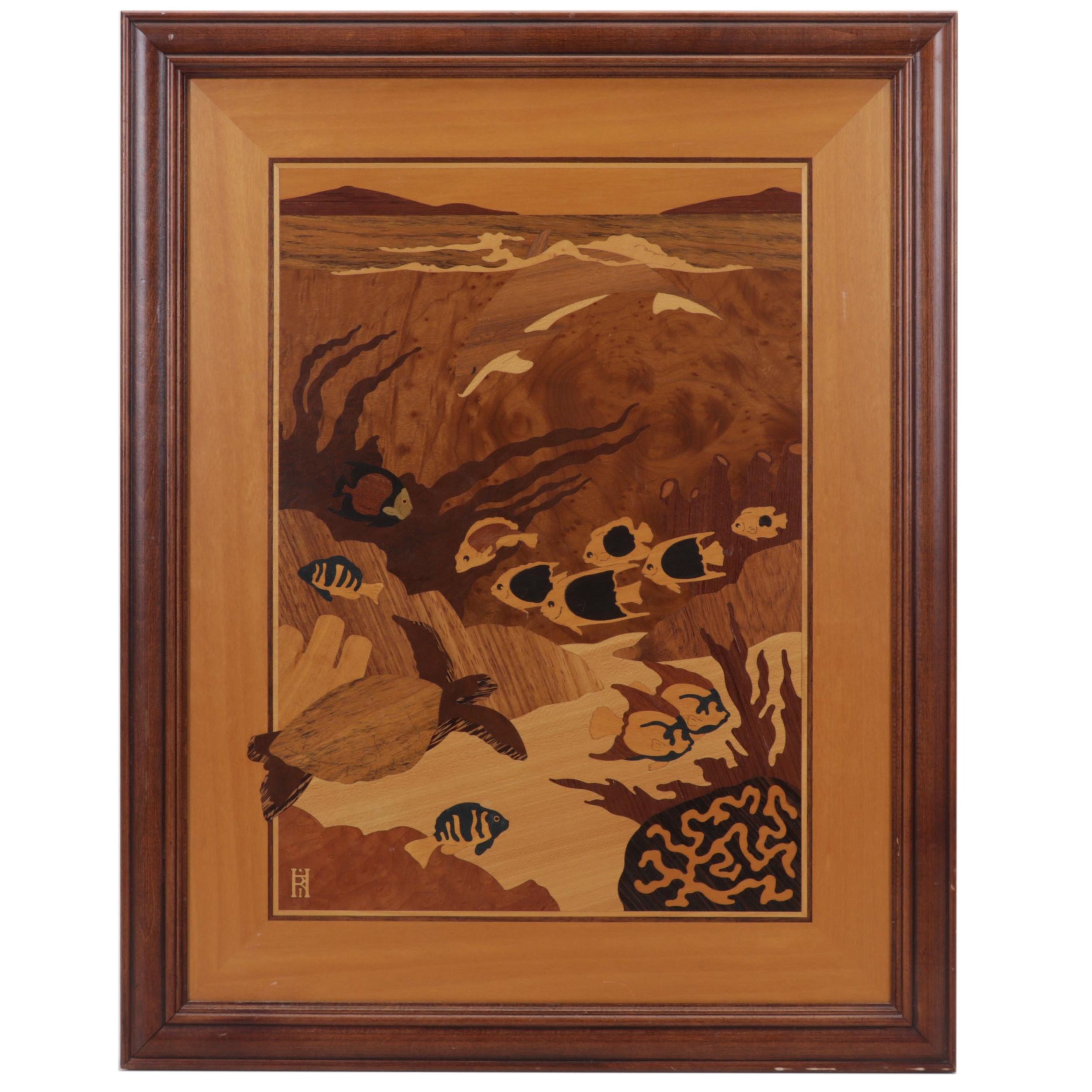 Hudson River Inlay Wood Marquetry Wall Hanging "Sea Frolic," Circa 1995 ...