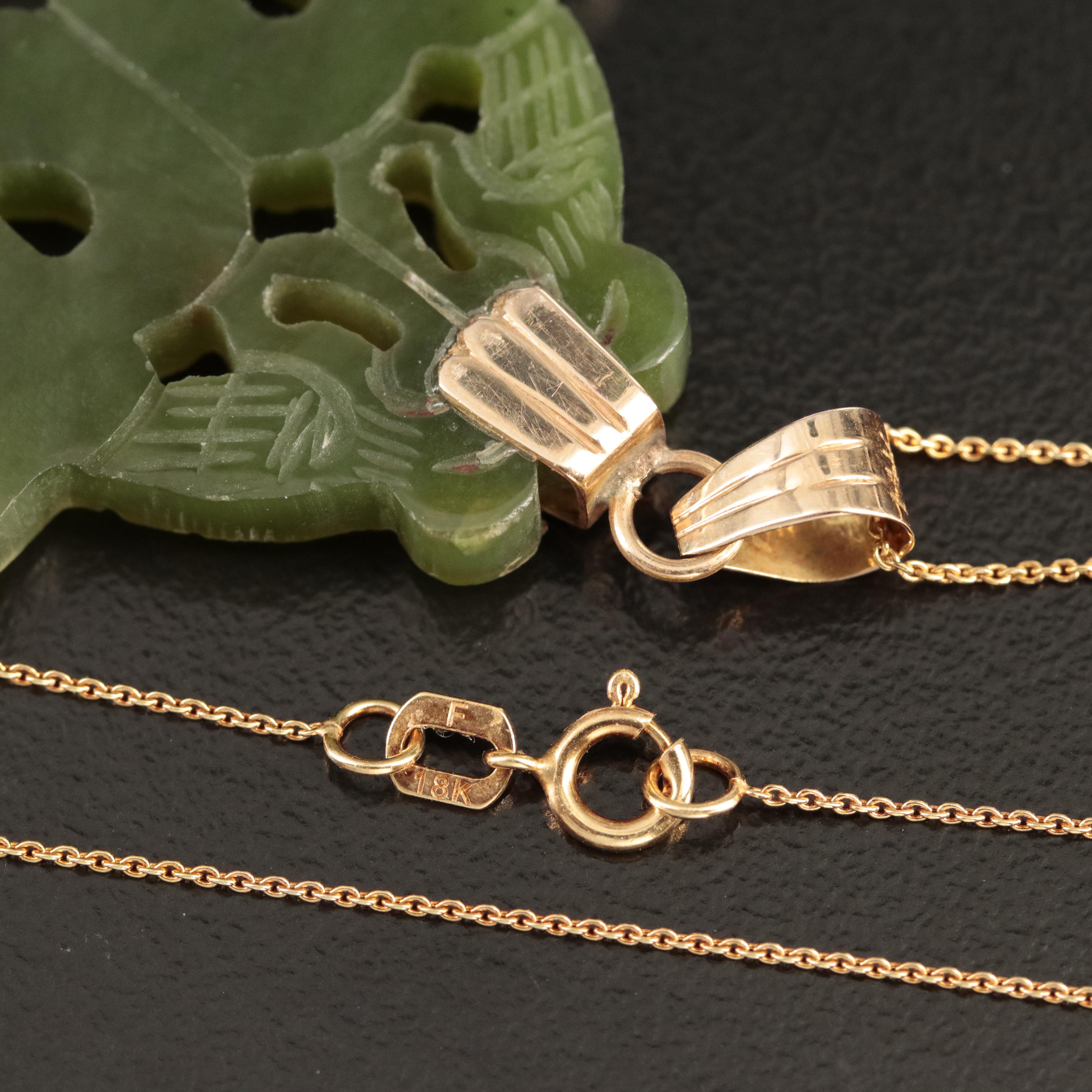 14K Carved Nephrite Double Happiness Pendant with 18K Chain | EBTH