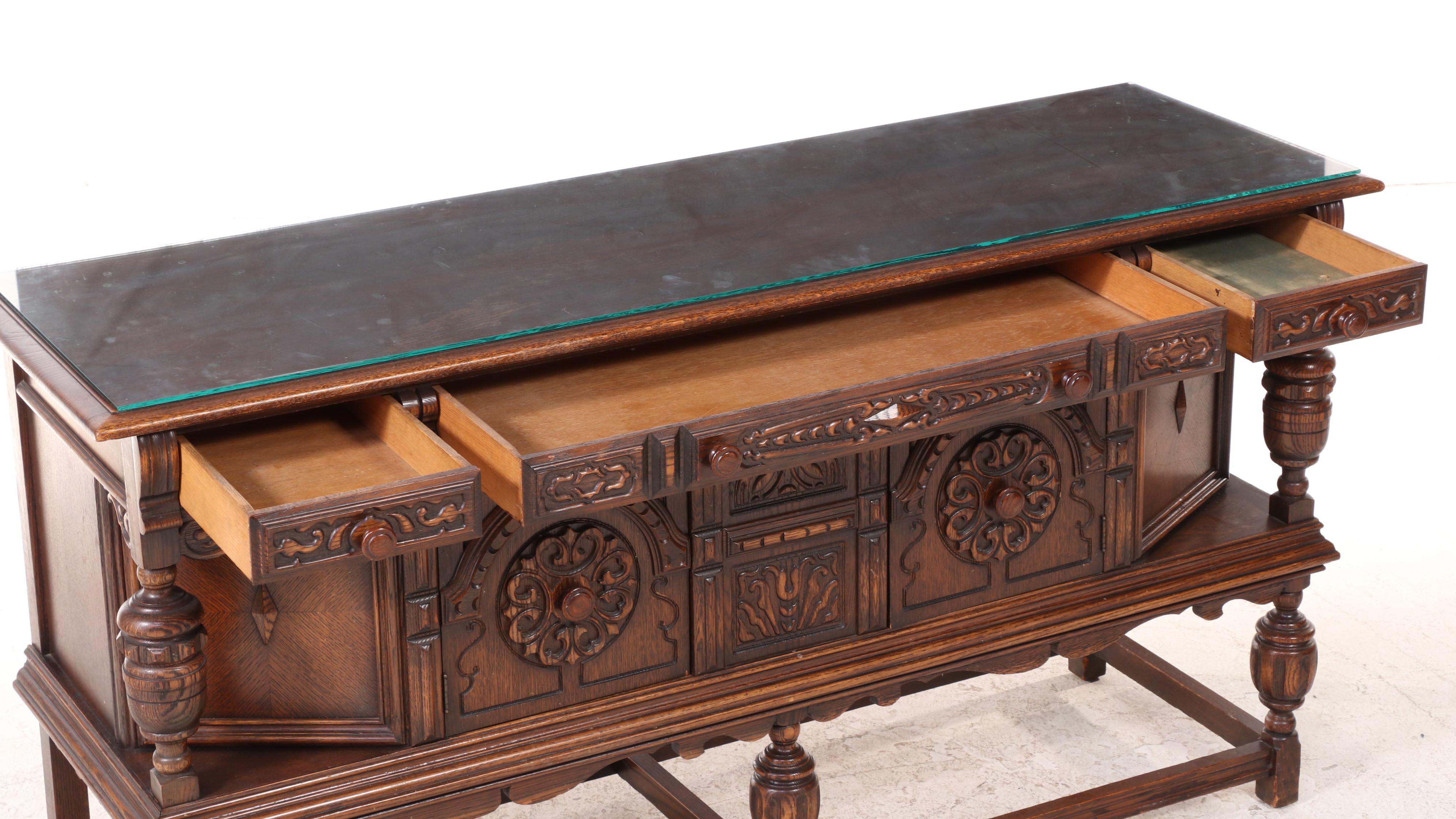 Tudor Style Oak Sideboard, Mid-20th Century | EBTH