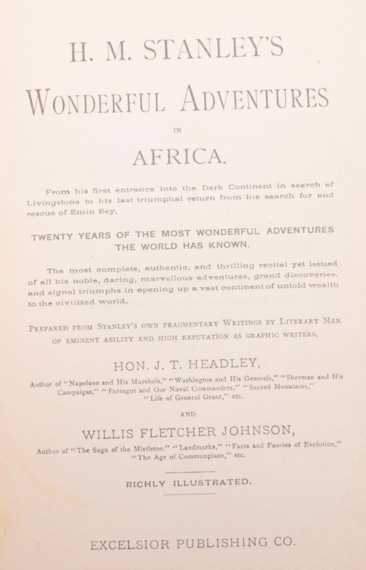 Illustrated "H. M. Stanley's Wonderful Adventures" by Headley and ...