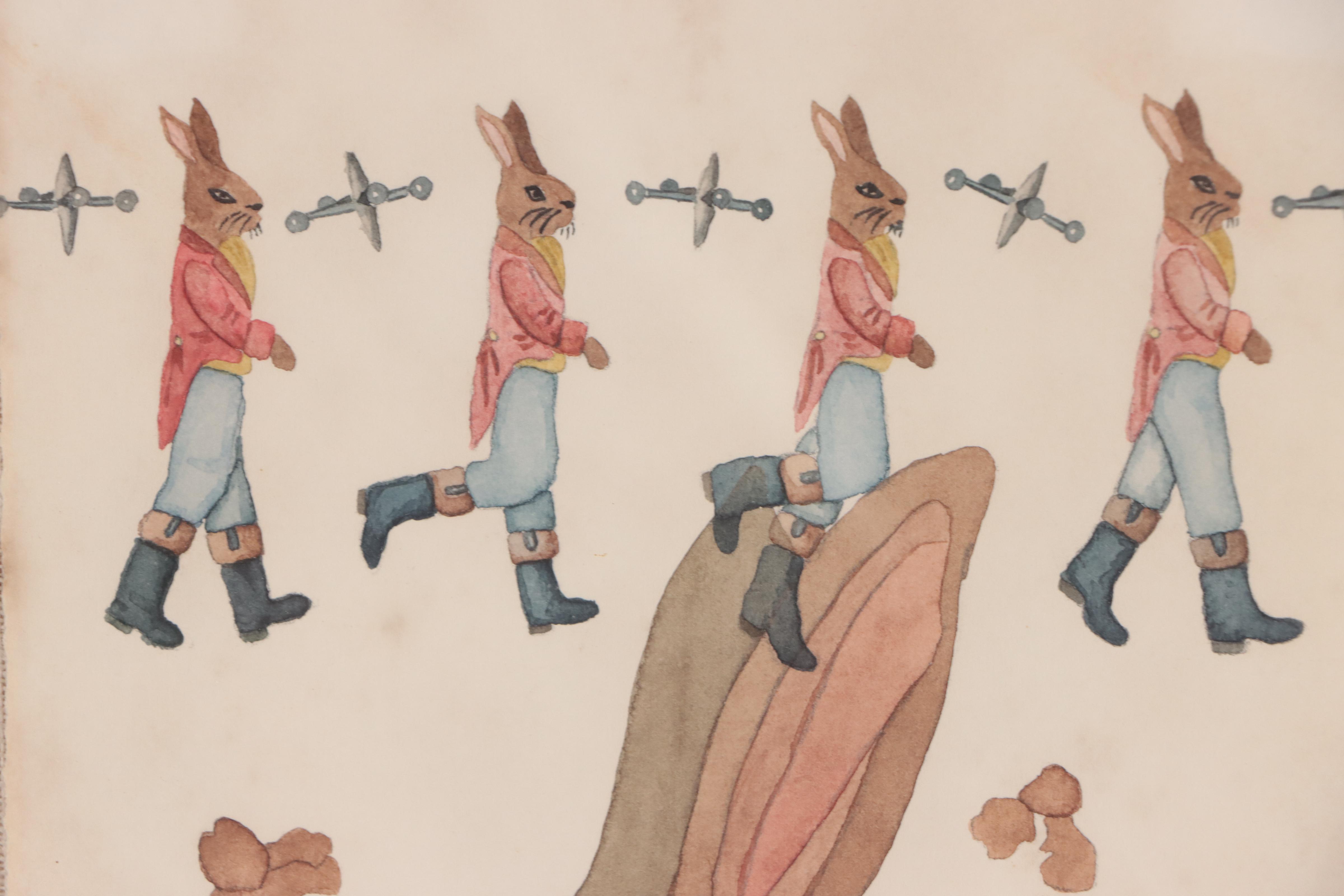 Gerri Reid Skjervold Surreal Watercolor Collage "Rabbit Run" | EBTH