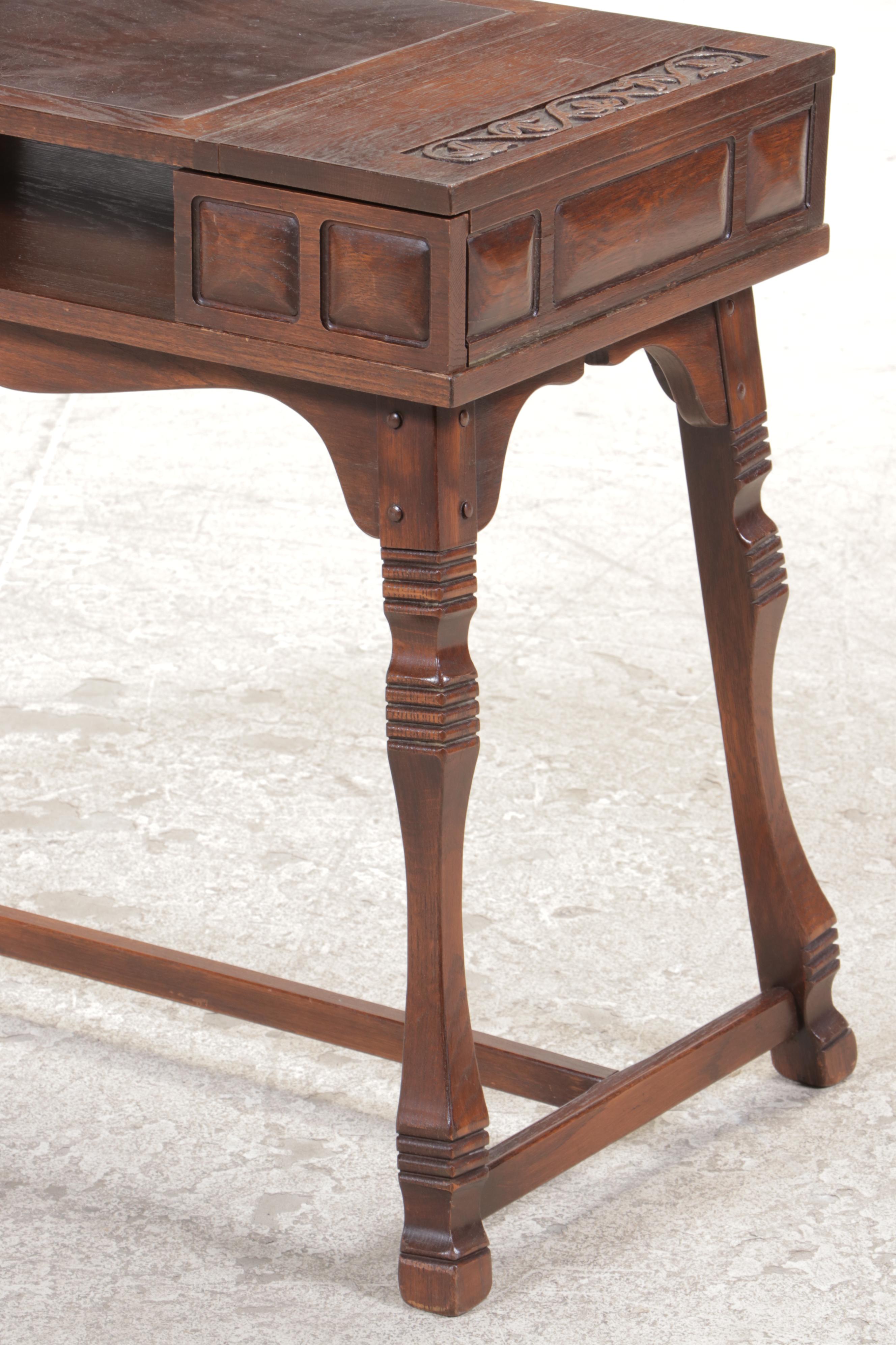 Romweber Carved Oak Writing Table and Side Chair, 20th Century | EBTH