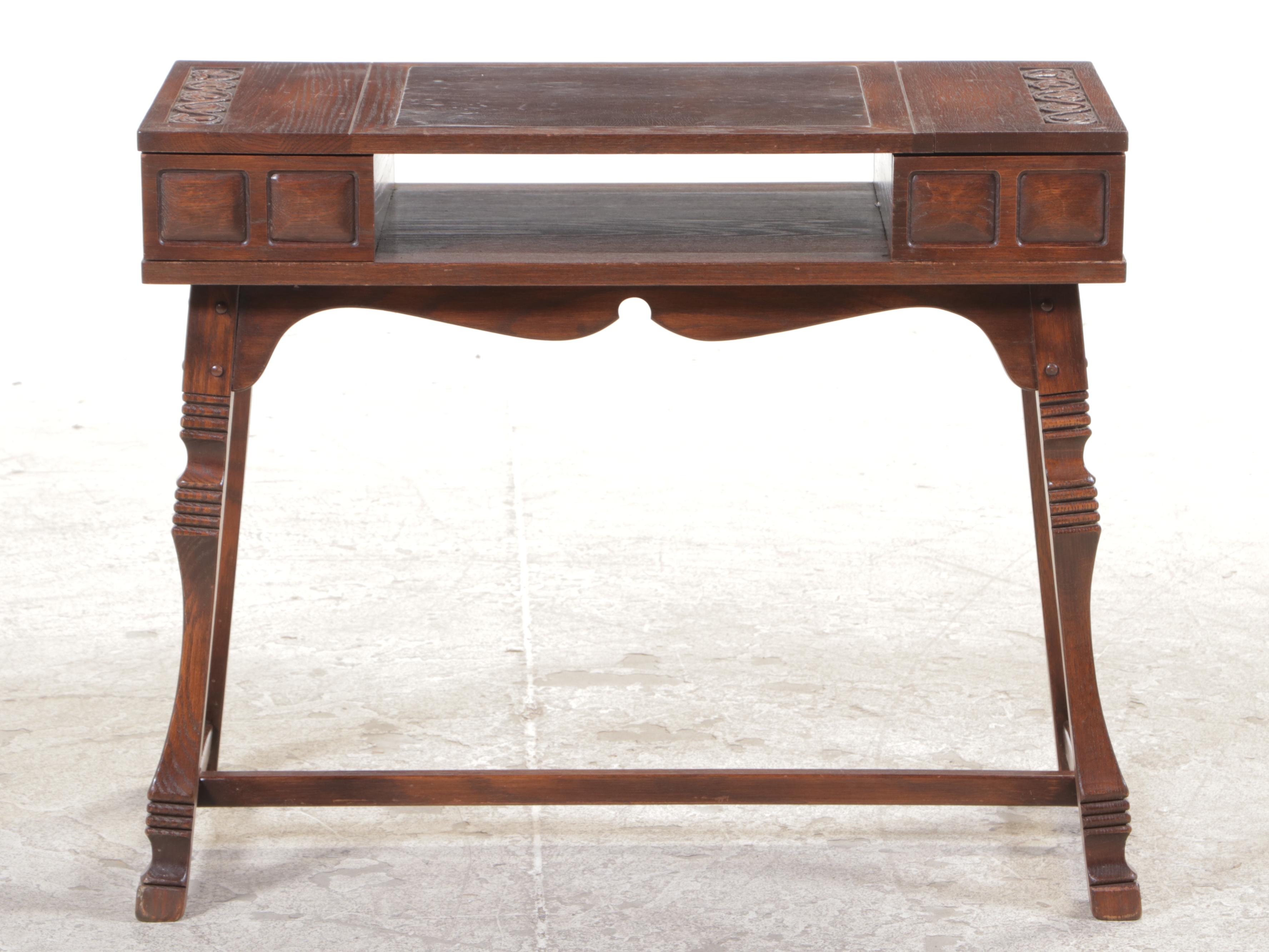 Romweber Carved Oak Writing Table and Side Chair, 20th Century | EBTH